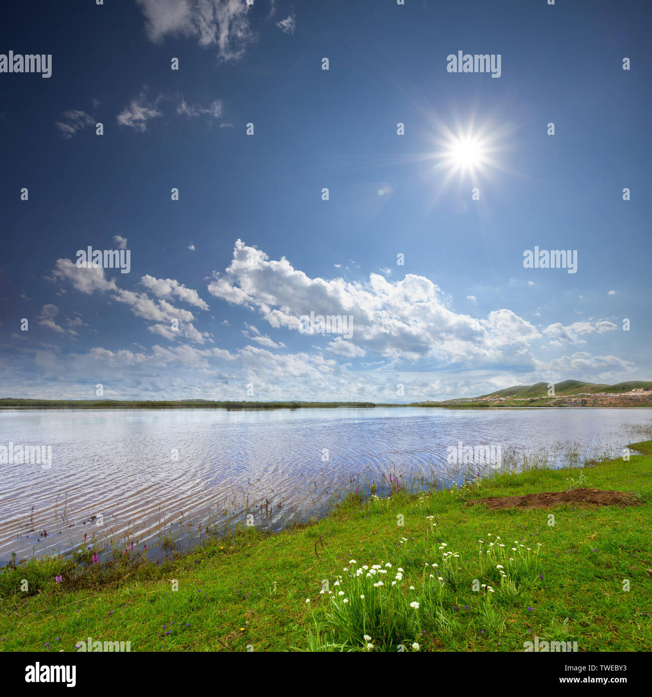 landscape with lake Stock Photo - Alamy