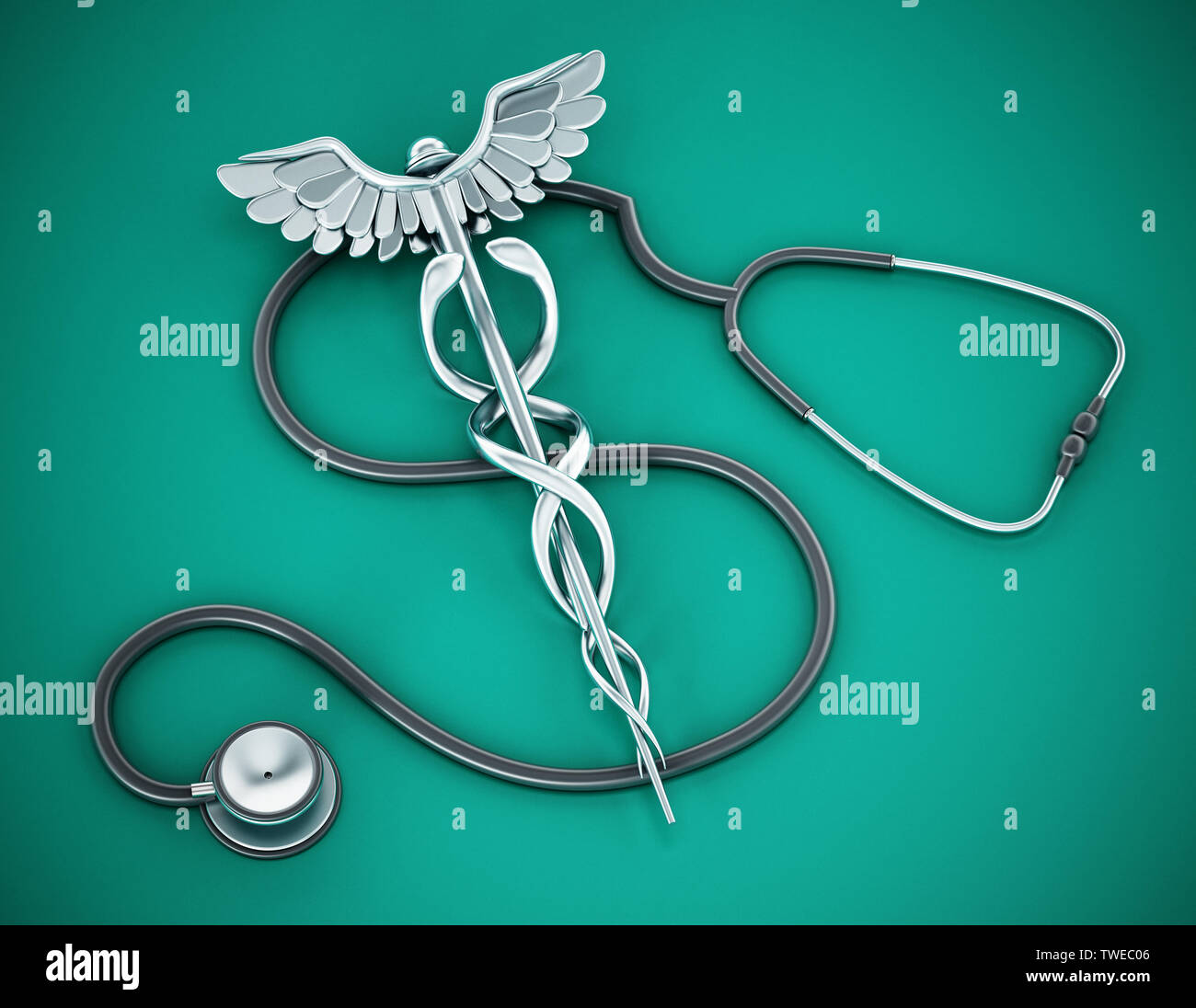 Stethoscope and caduceus icon forming dollar shape. 3D illustration ...