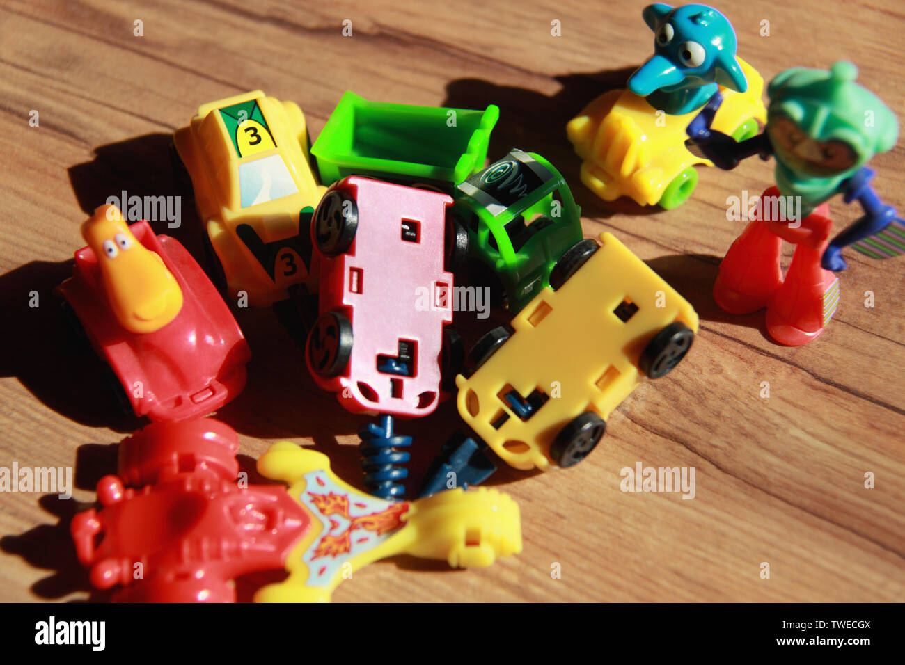 High angle view of group of toys Stock Photo - Alamy