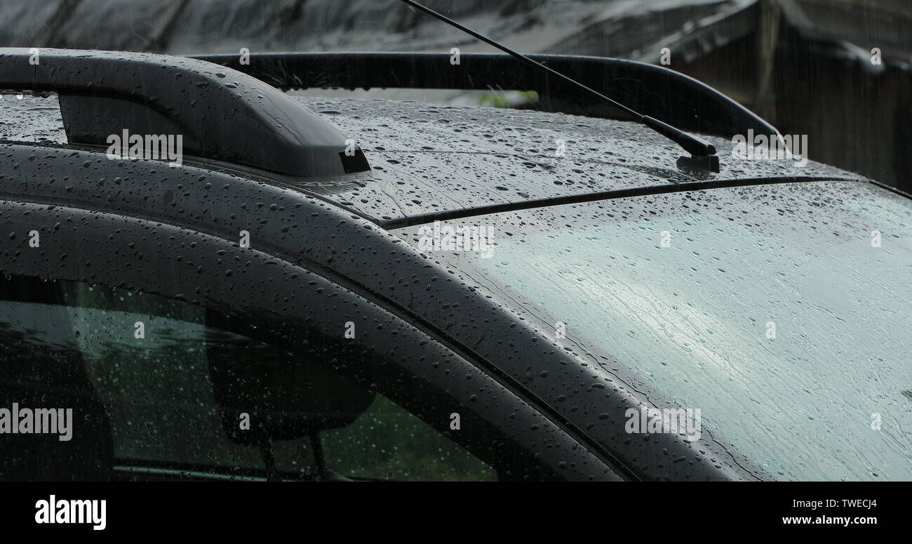car roof and windshield with water drops after rain Stock Photo - Alamy