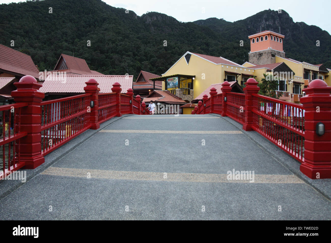 Oriental village beneath a mountain, Pantai Kok, Langkawi Island ...