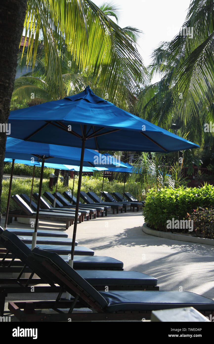 Lounge chairs arranged in a tourist resort, Malaysia Stock Photo - Alamy