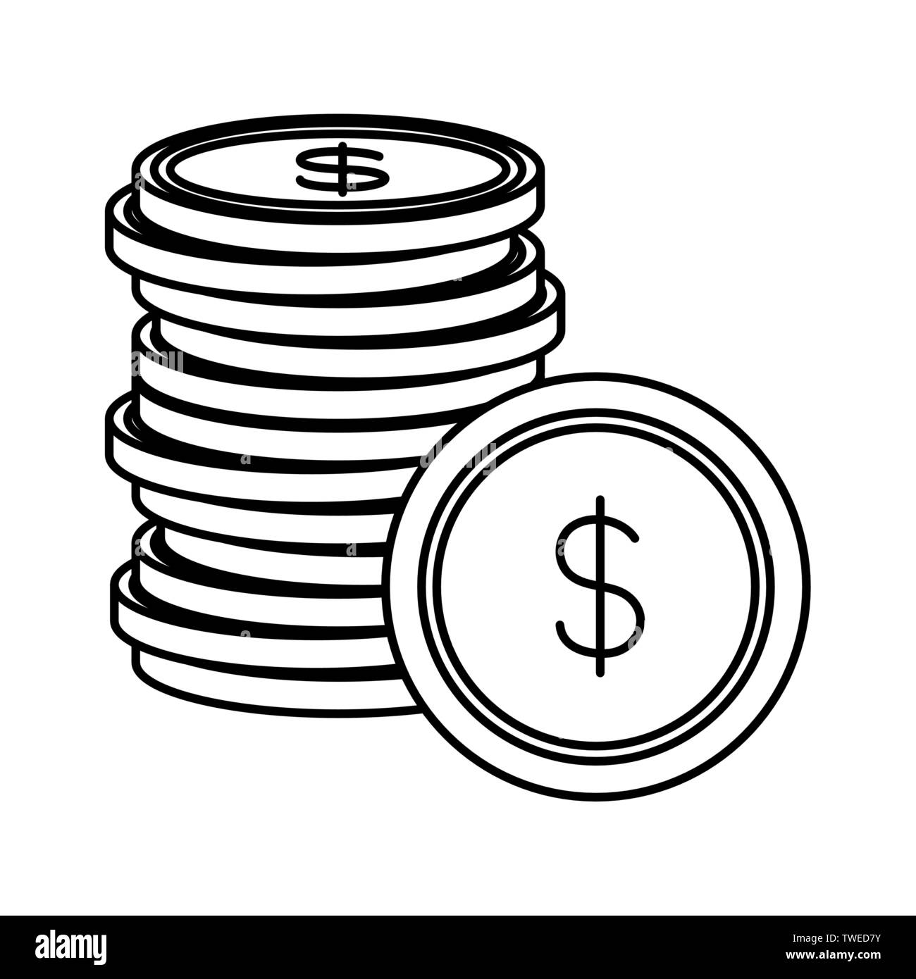 Stacked coins illustration Black and White Stock Photos & Images - Alamy