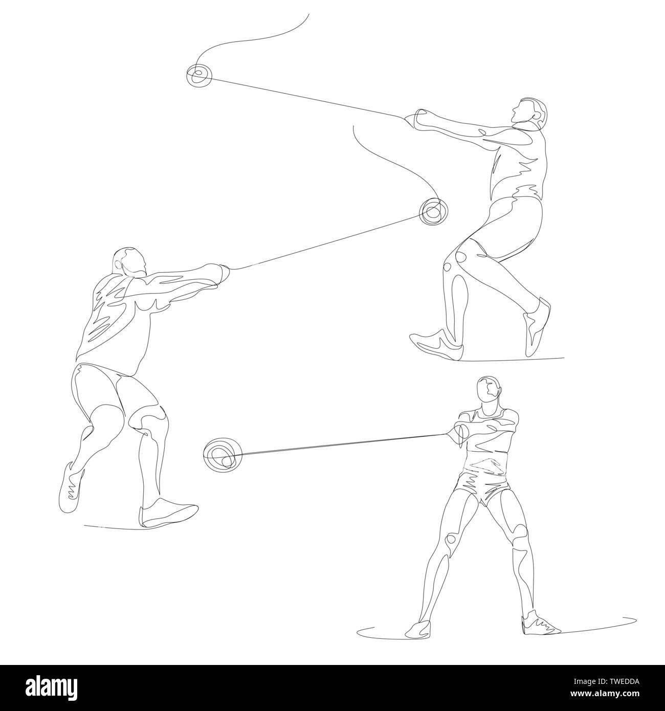 Continuous one line hummer thrower set. Summer Olympic Games. Vector ... Continuous one line hummer thrower set. Summer Olympic Games. Vector ...