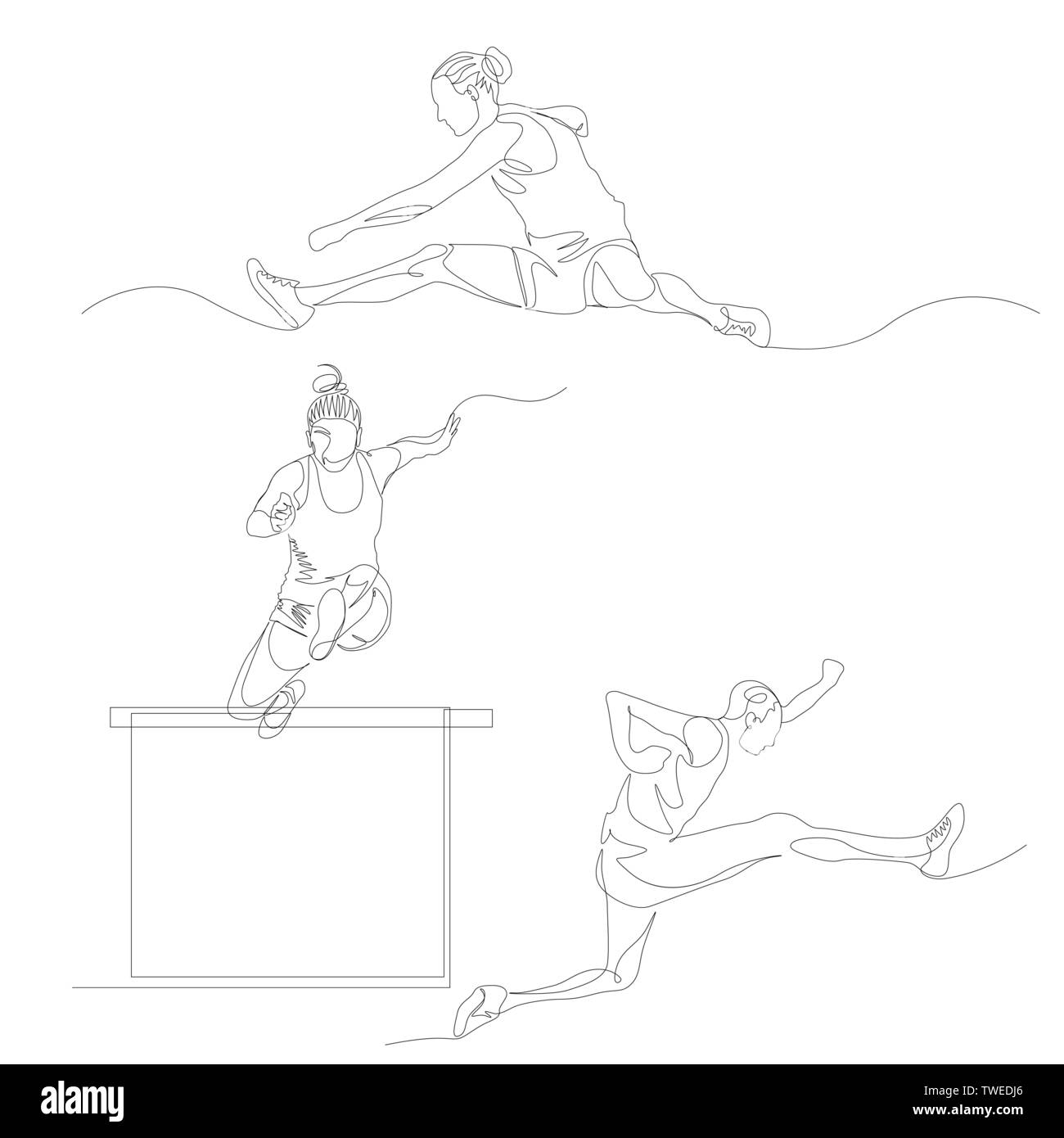 Continuous one line hurdling runner set. Summer Olympic Games. Vector ...