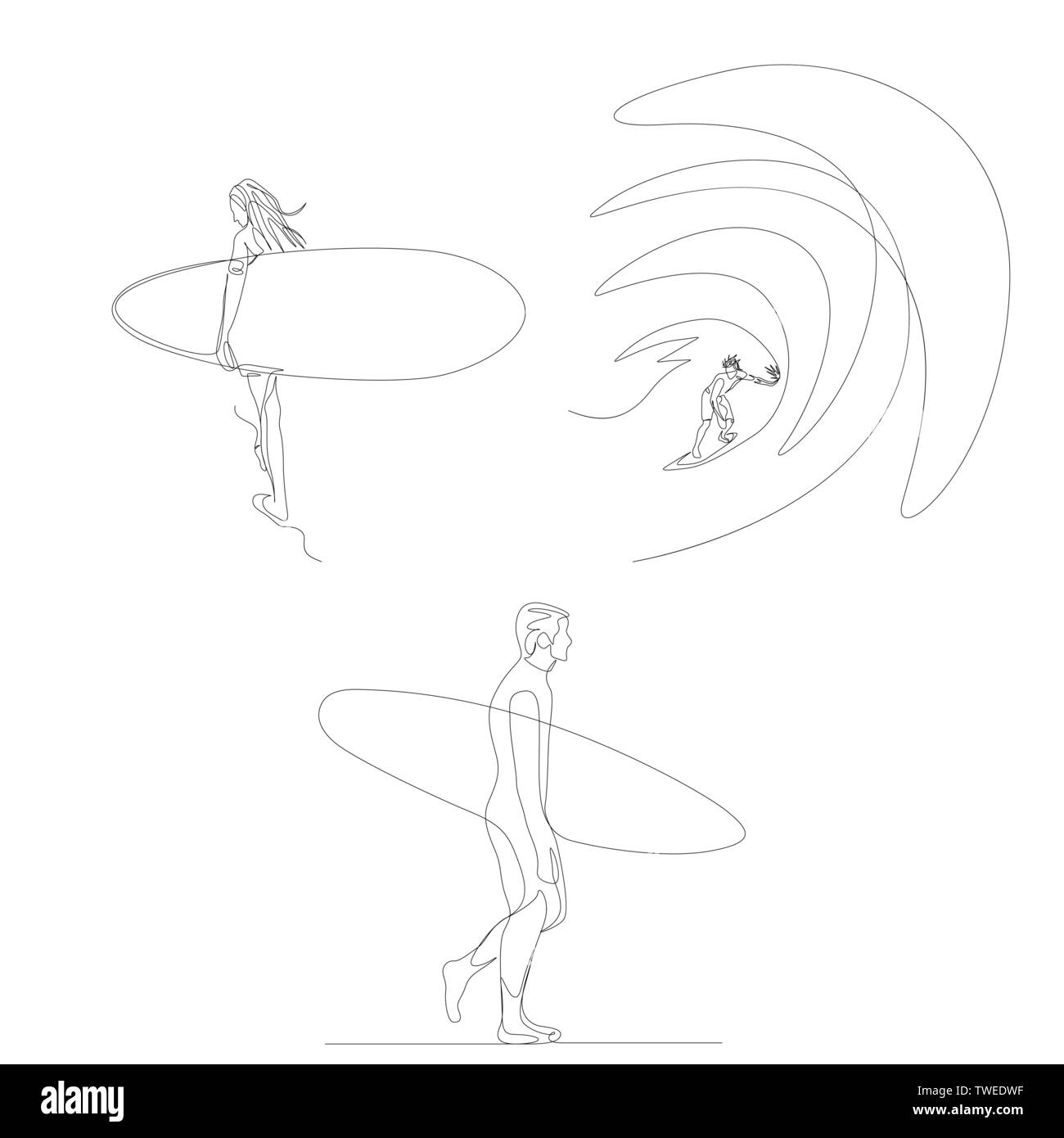 Continuous one line surfer set. Summer Olympic Games. Vector Stock ...