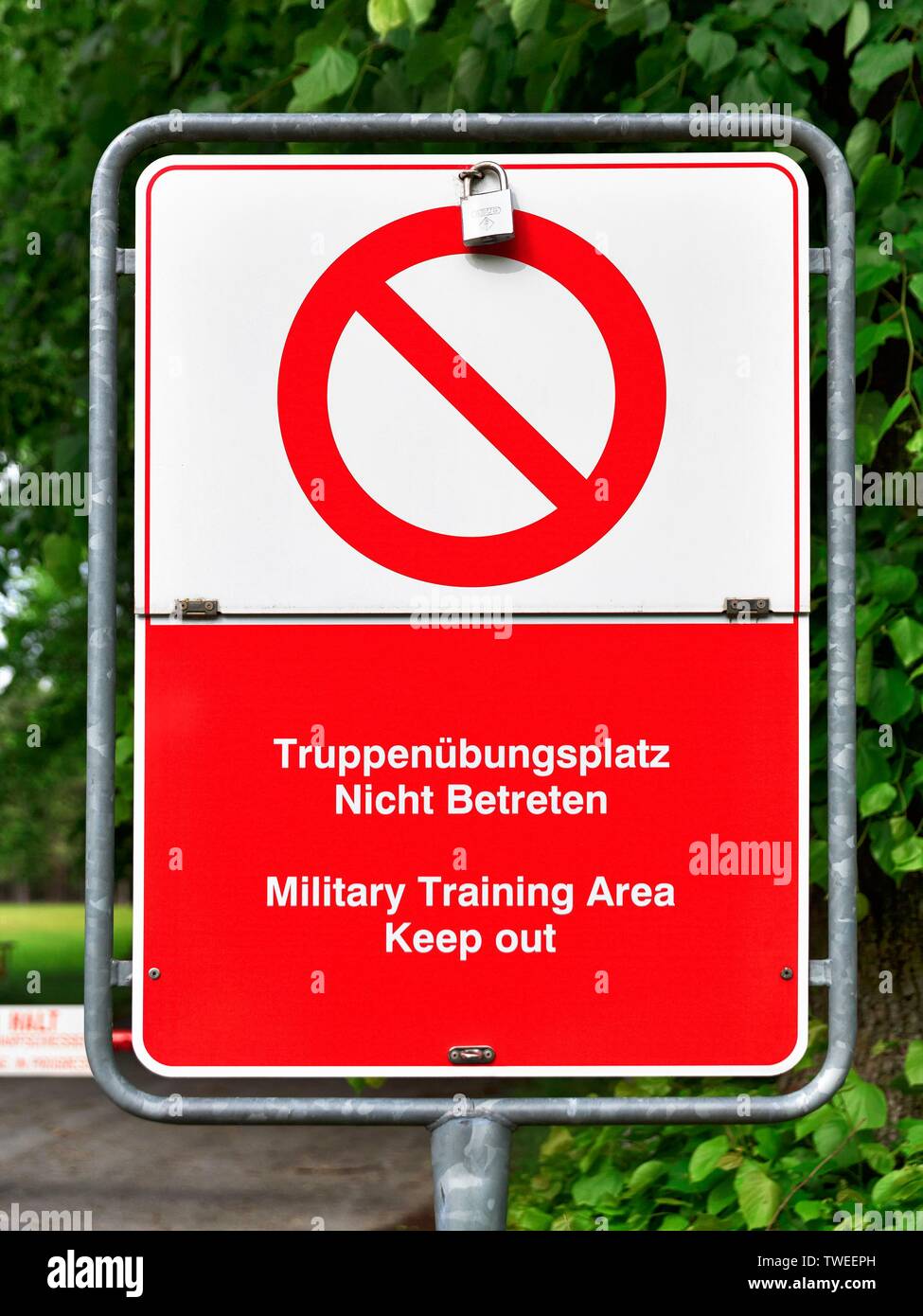 Warning sign for military training area, Do not enter, Senne, North ...
