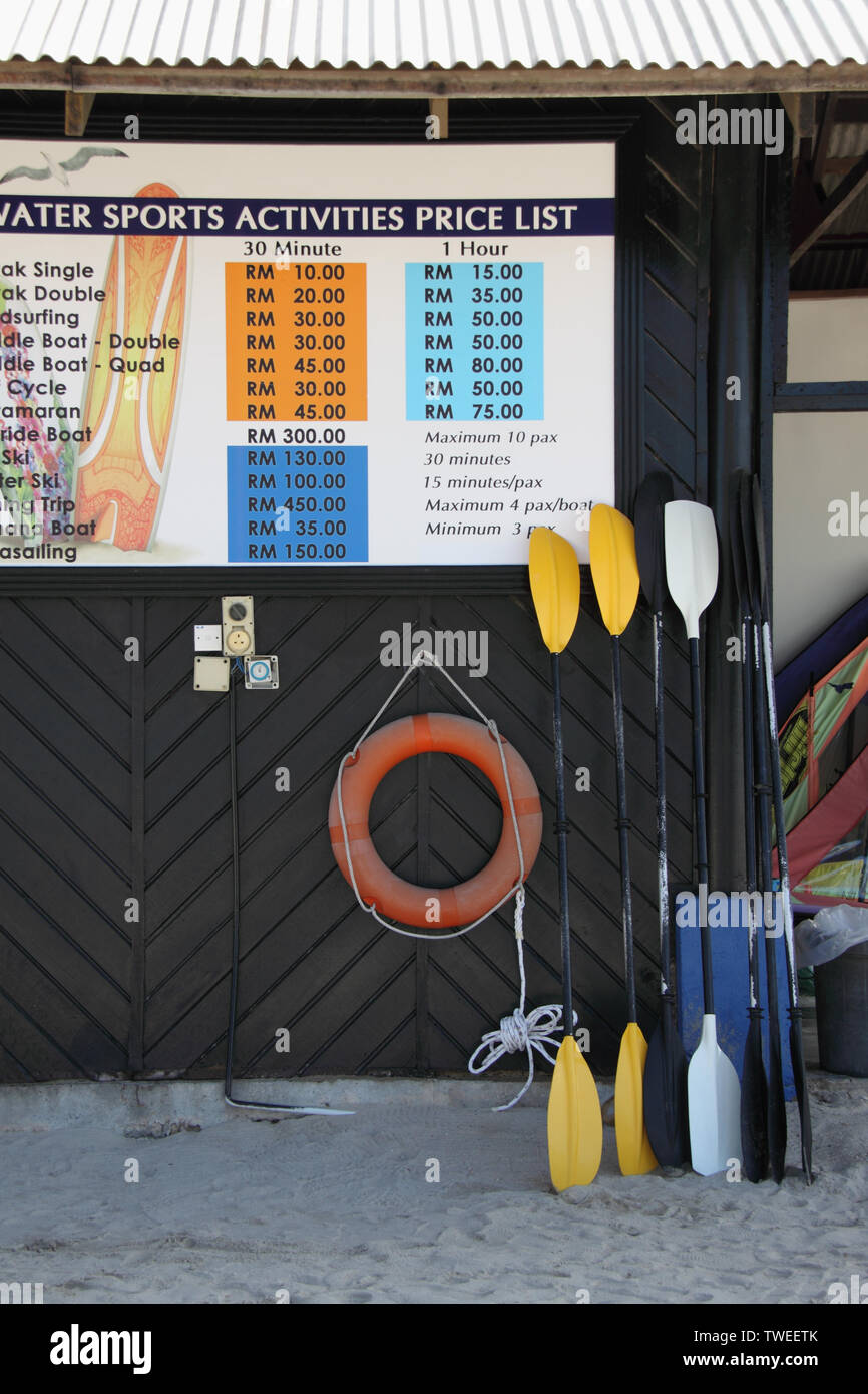 Water sports activities price list Stock Photo - Alamy