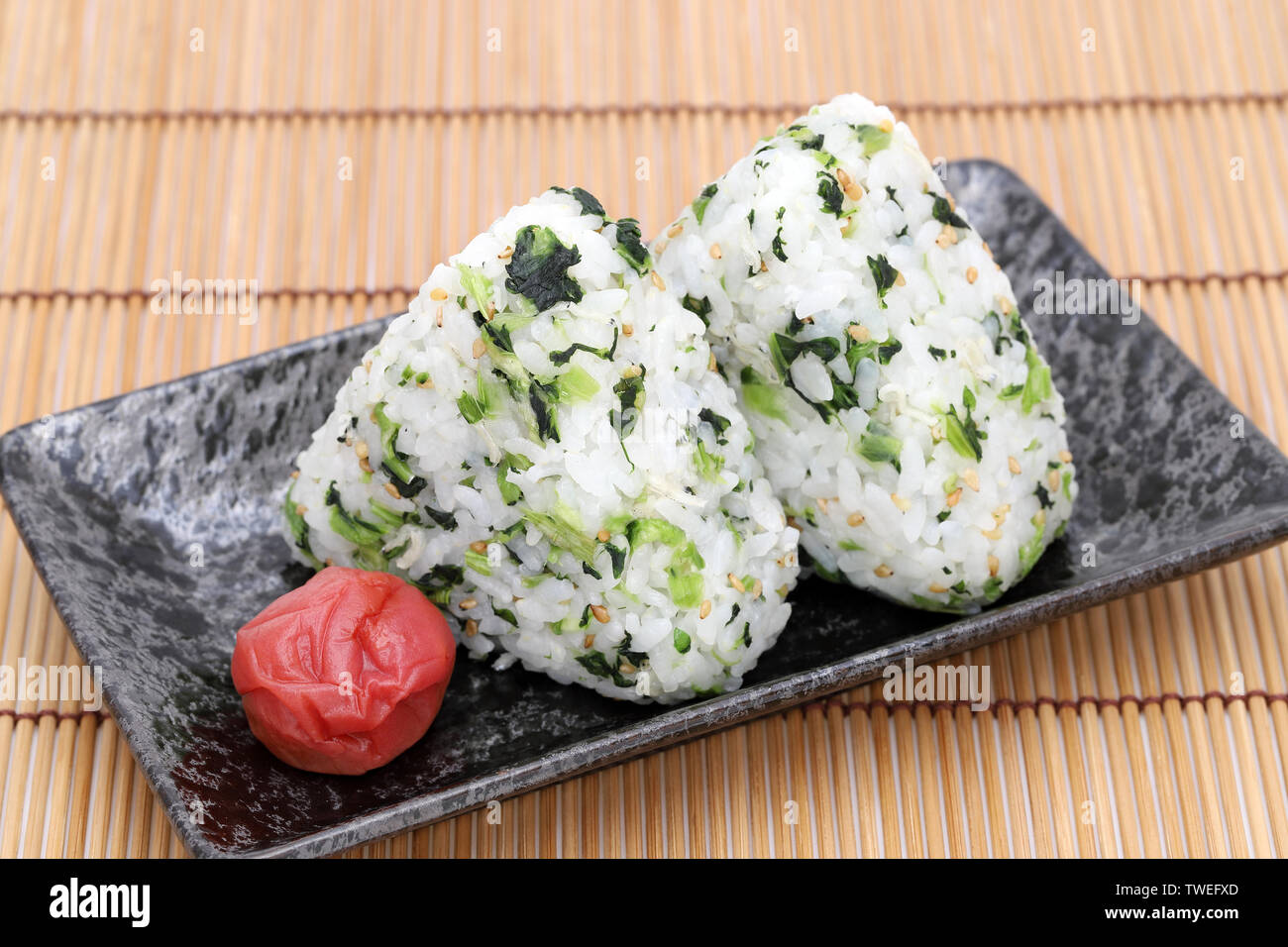 Onigiri, Japanese food, Japanese rice ball, rice triangle with nozawana ...
