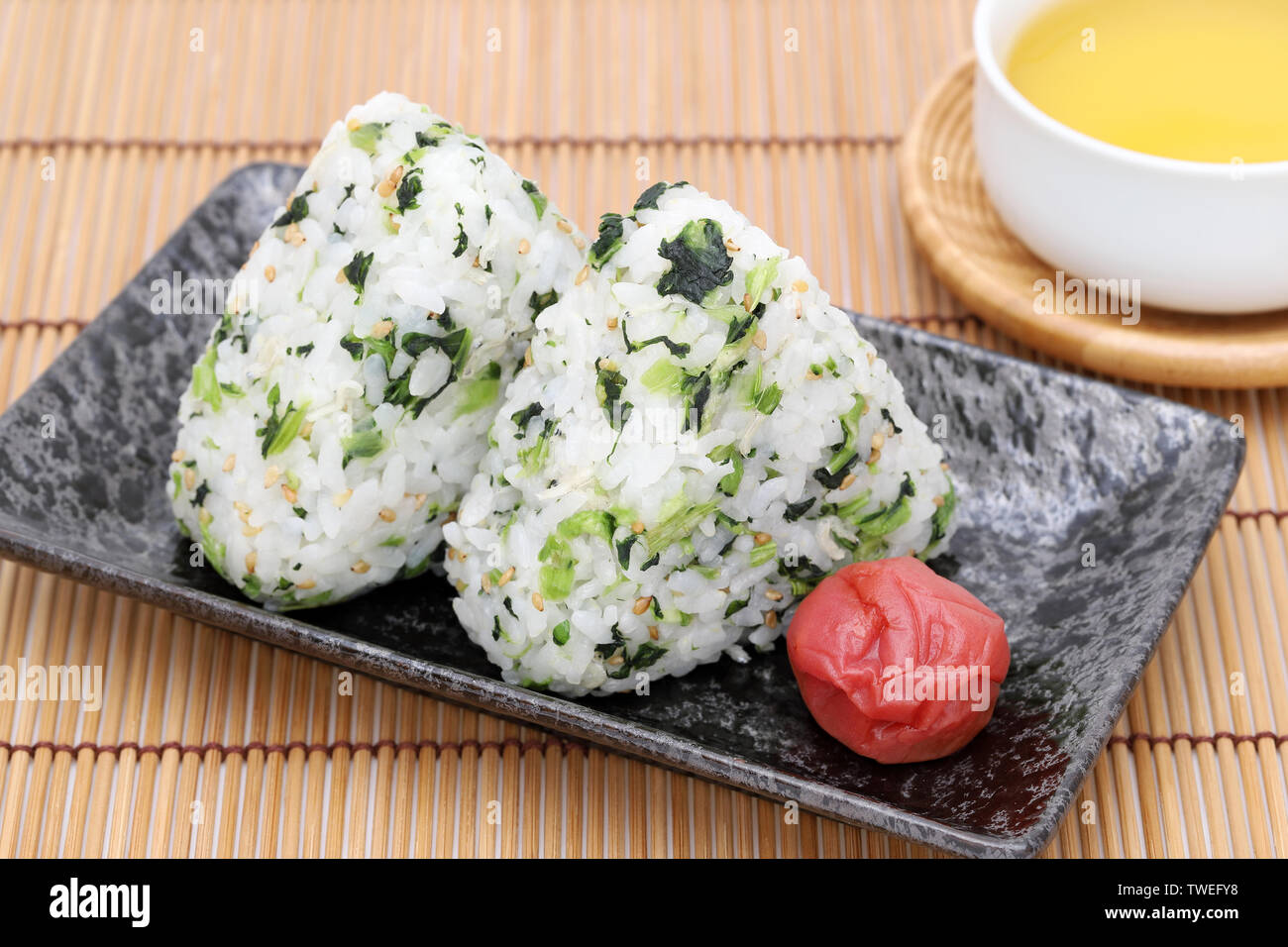 Onigiri, Japanese food, Japanese rice ball, rice triangle with nozawana ...