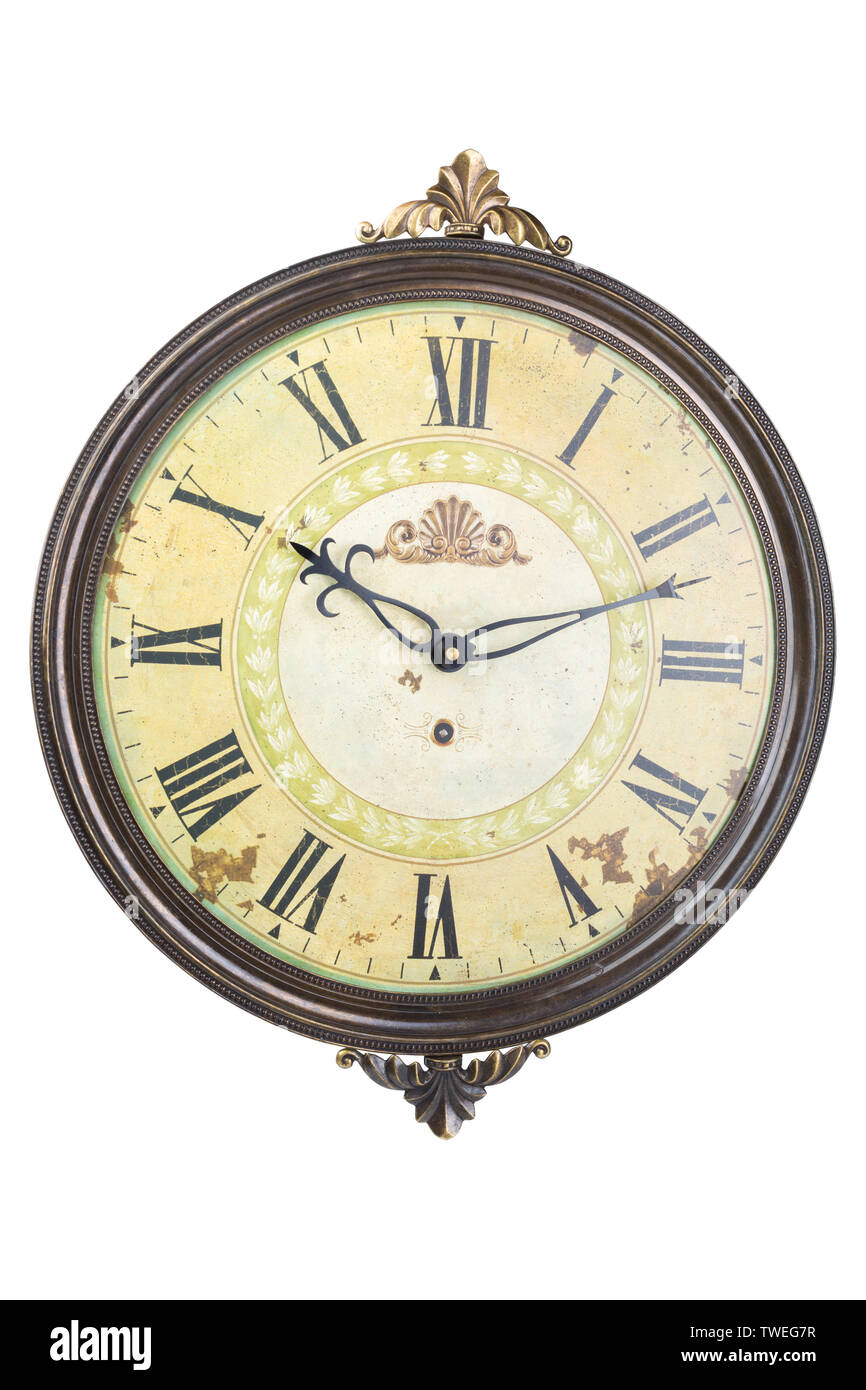 Old Clock Isolated on white background Stock Photo - Alamy