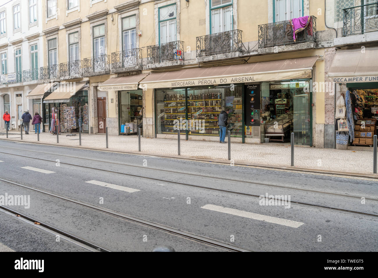 Shopping street in Lisbon . Street view in Chiado district, Lisbon ...