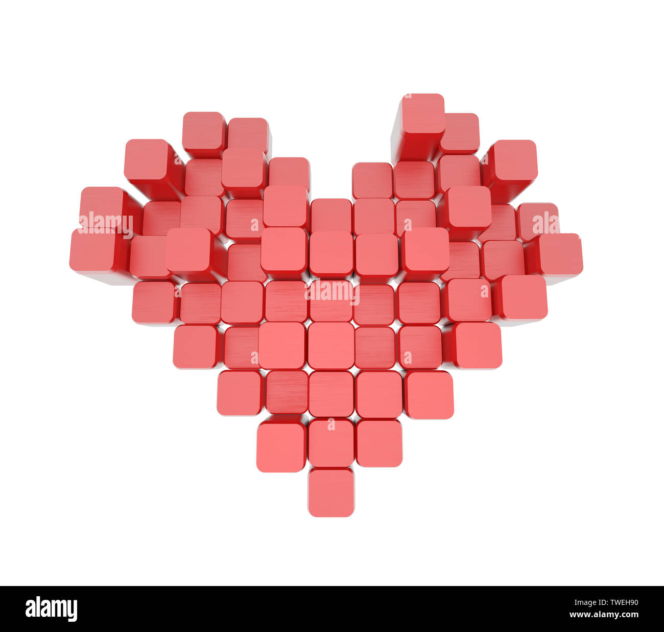 3D model of the red heart, consisting of blocks - cubes isolated on a ...