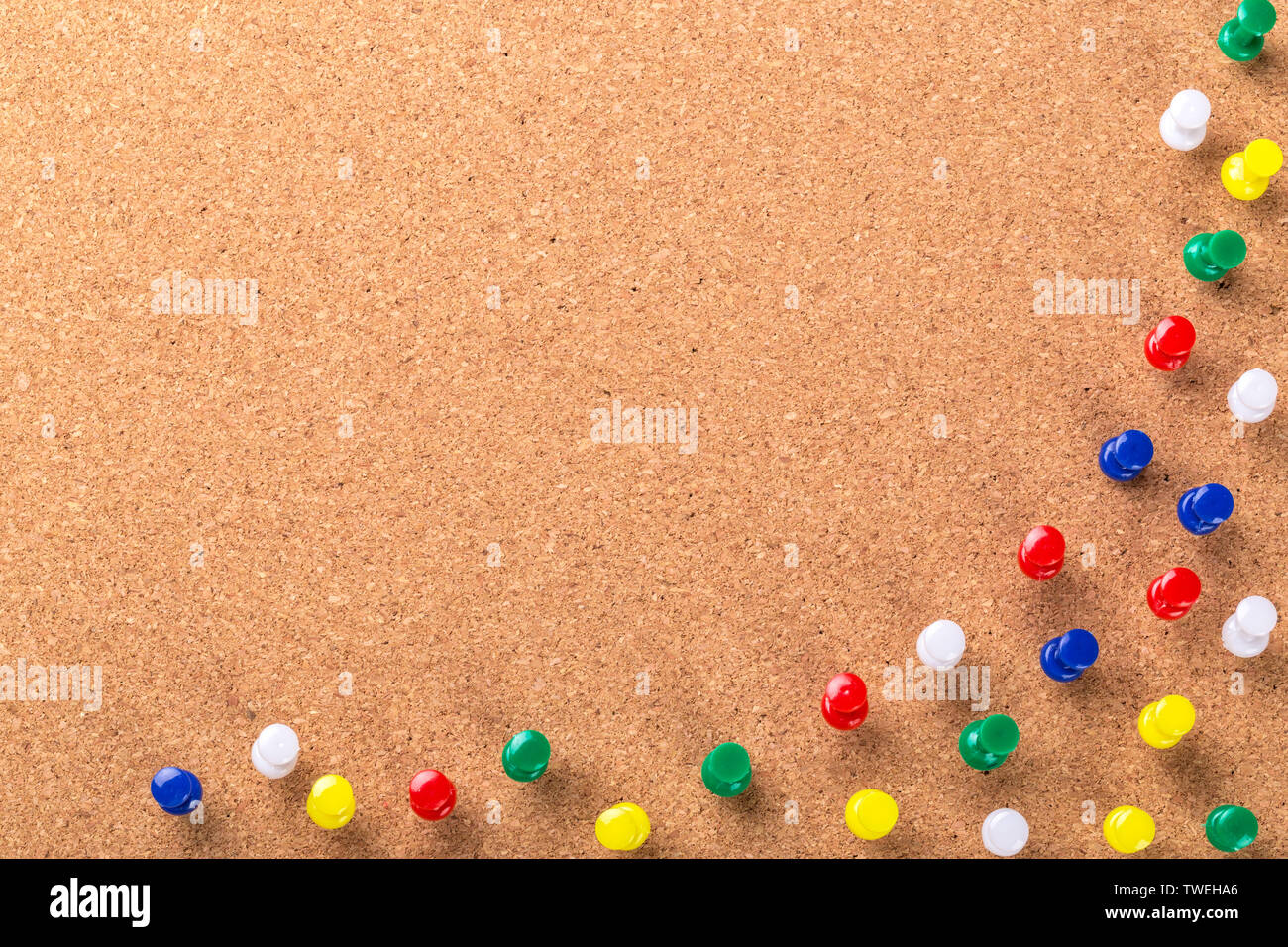 Pin board texture for background and colorful pins Stock Photo - Alamy