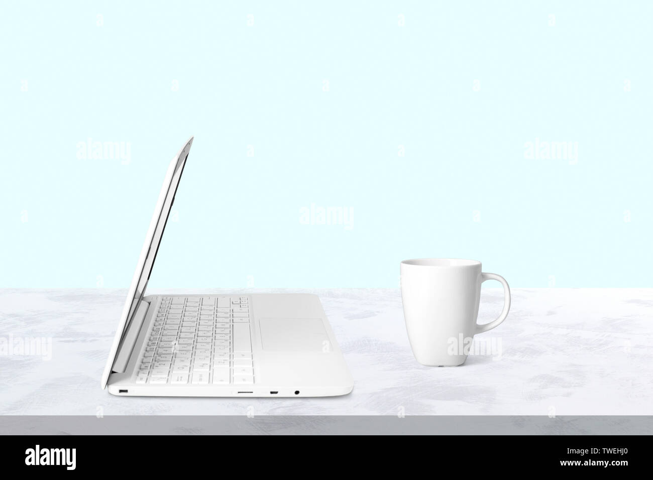 workspace with modern laptop Stock Photo - Alamy