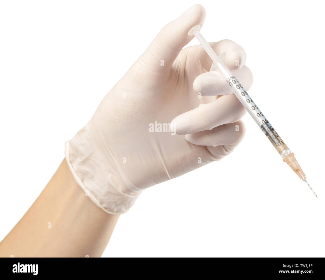 Syringe in hand isolated on white Stock Photo - Alamy