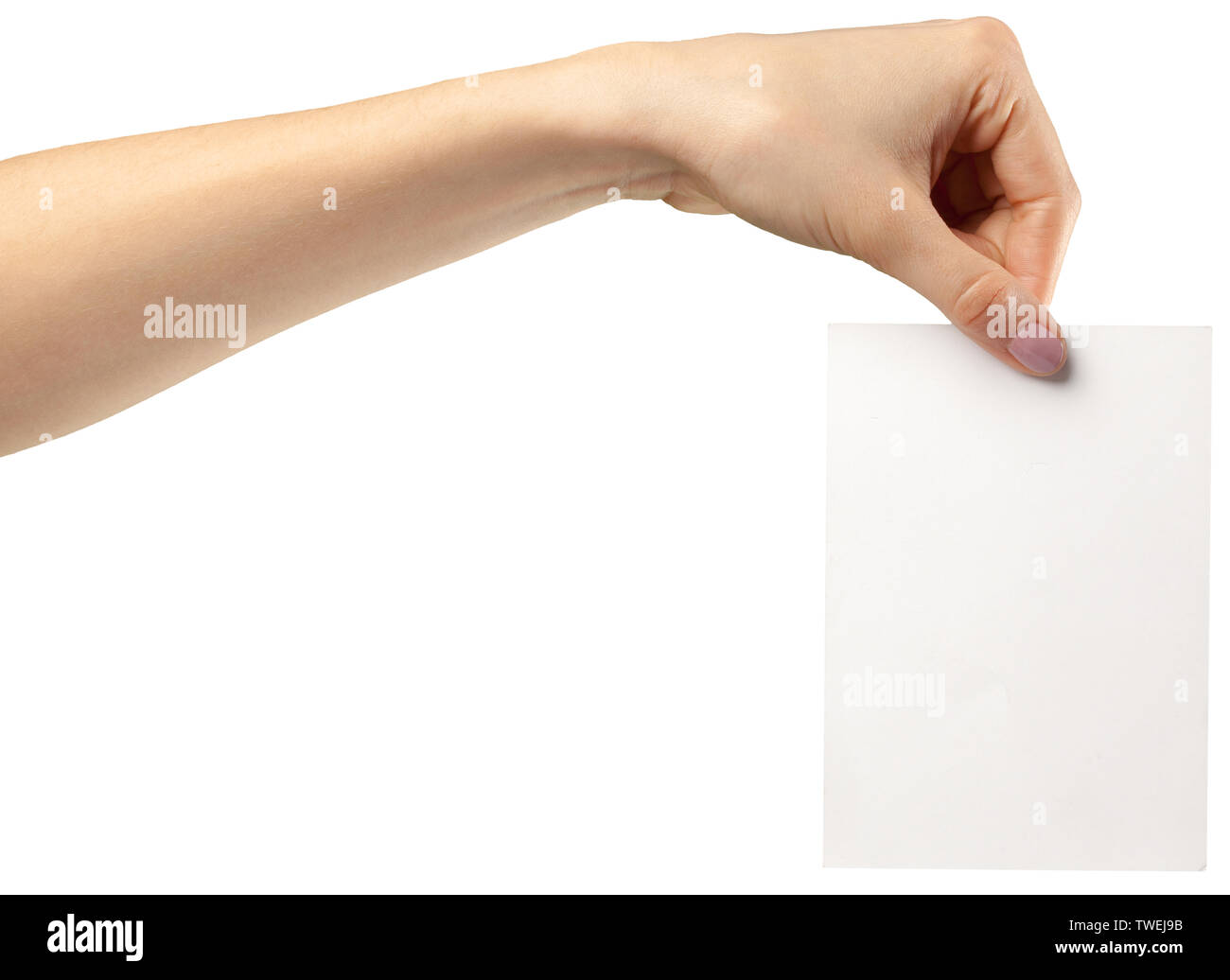 hands holding blank paper isolated on white Stock Photo - Alamy