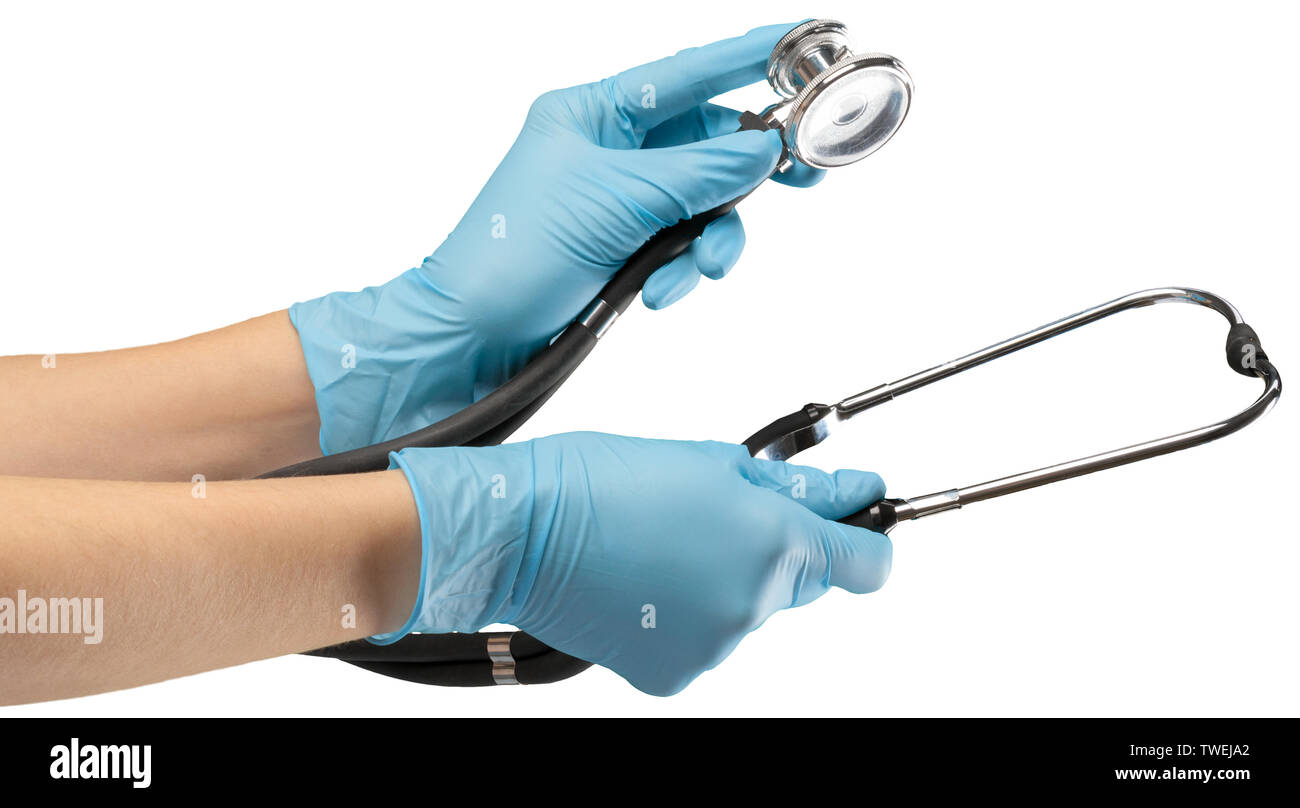 stethoscope in hand, close up, isolated on white Stock Photo - Alamy