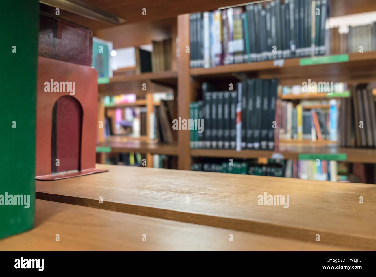 Shelves wood many book sort stacked on wooden shelf in library Stock ...