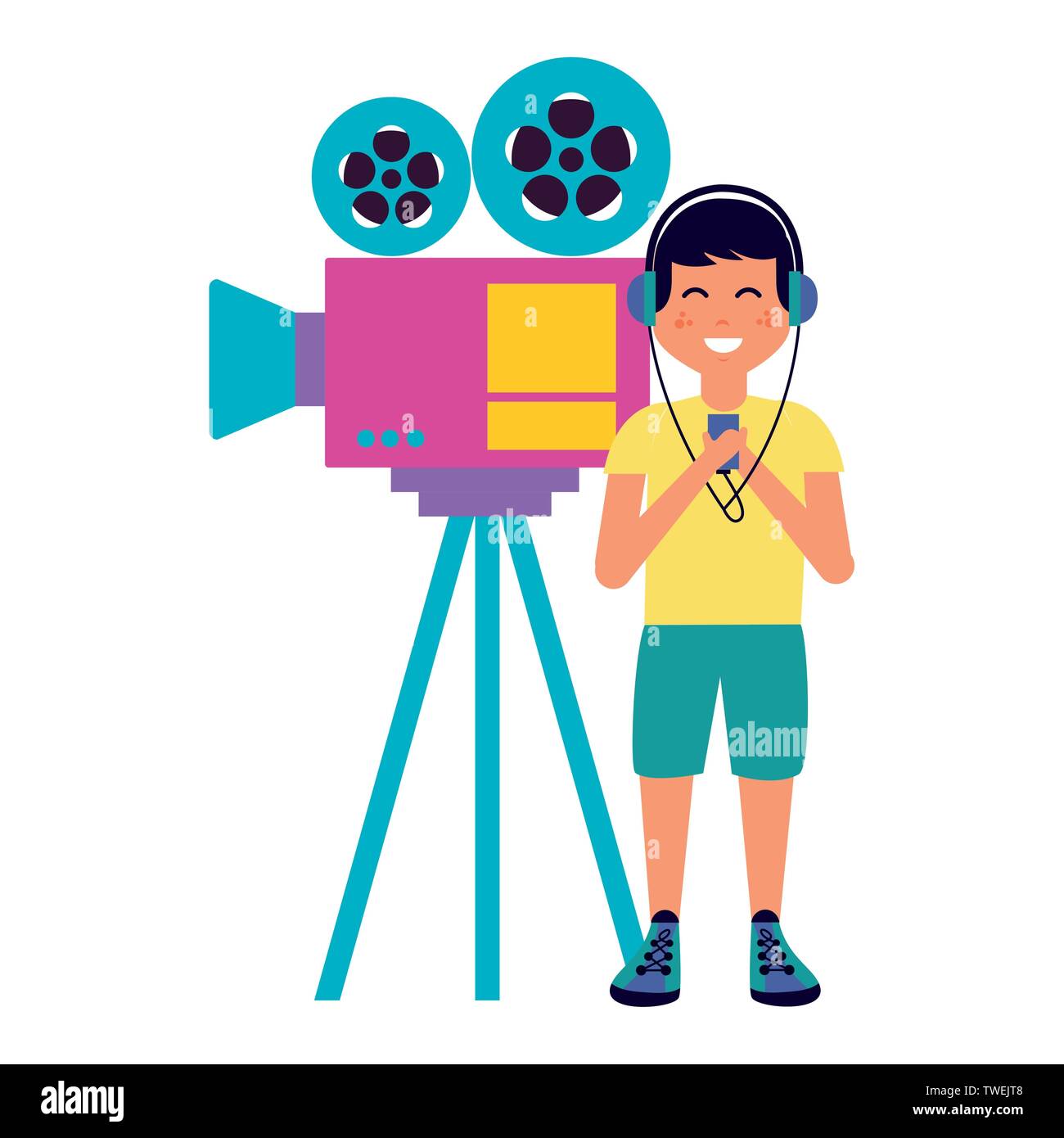 man using headphones with projector camera Stock Vector Image & Art - Alamy