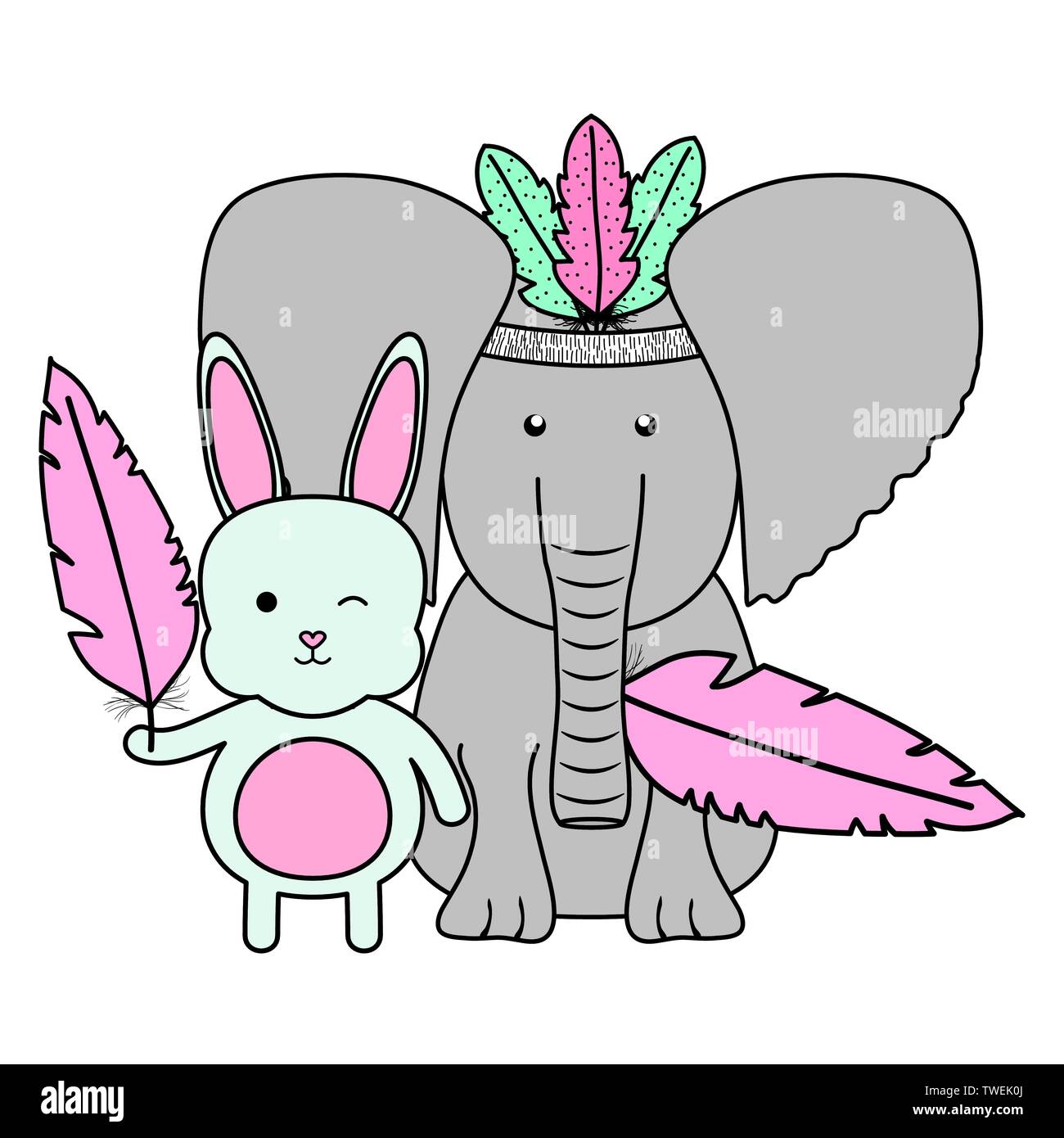 elephant with feathers hat bohemian style vector illustration design ...