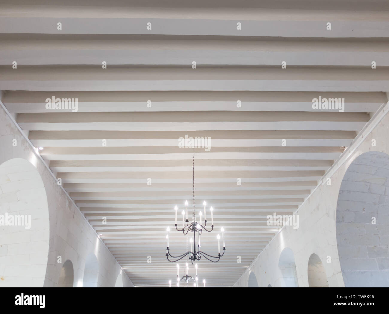 Interior architecture chandelier ceiling row line roof Stock Photo - Alamy