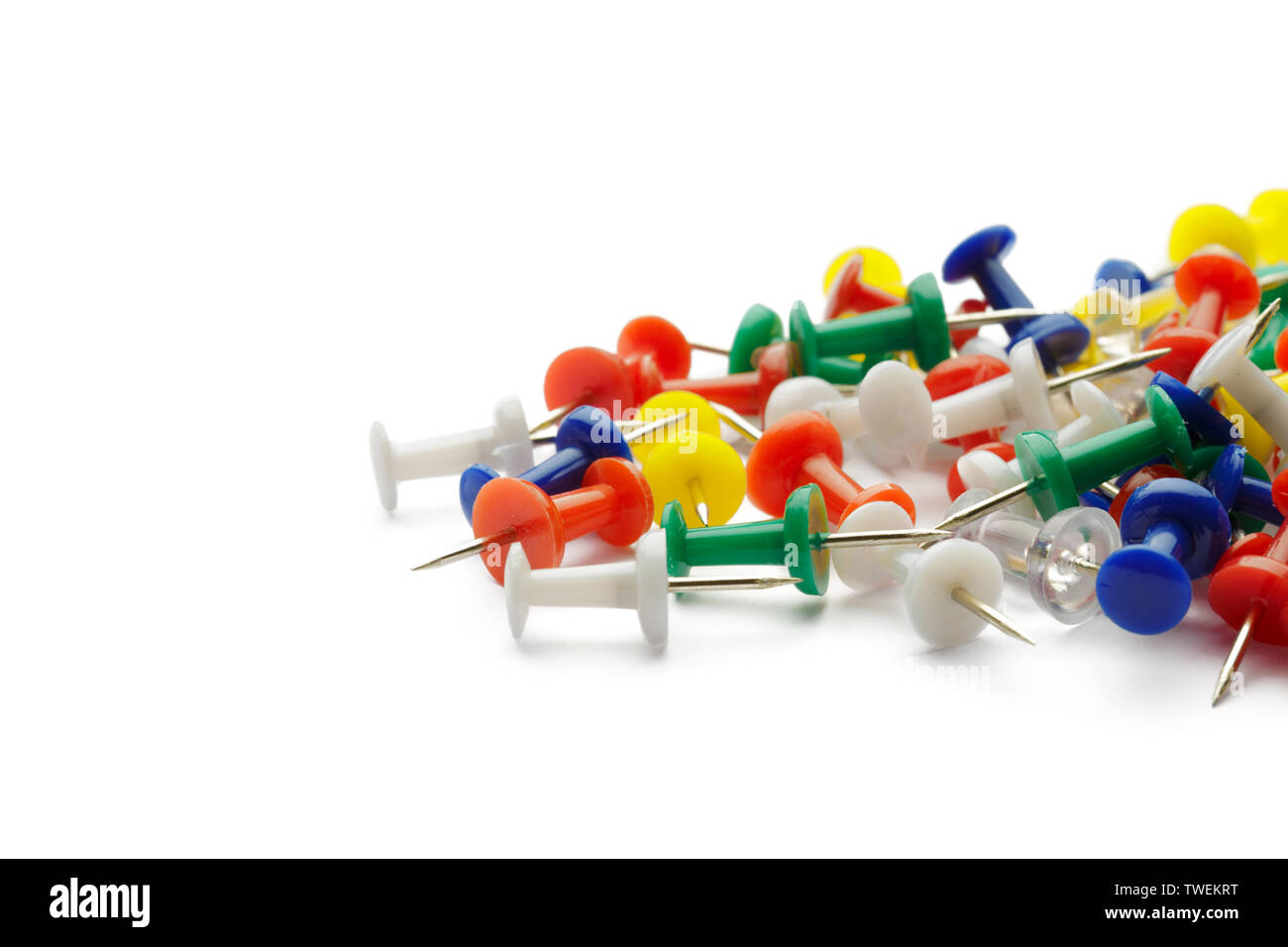 Push pins isolated on white background Stock Photo - Alamy