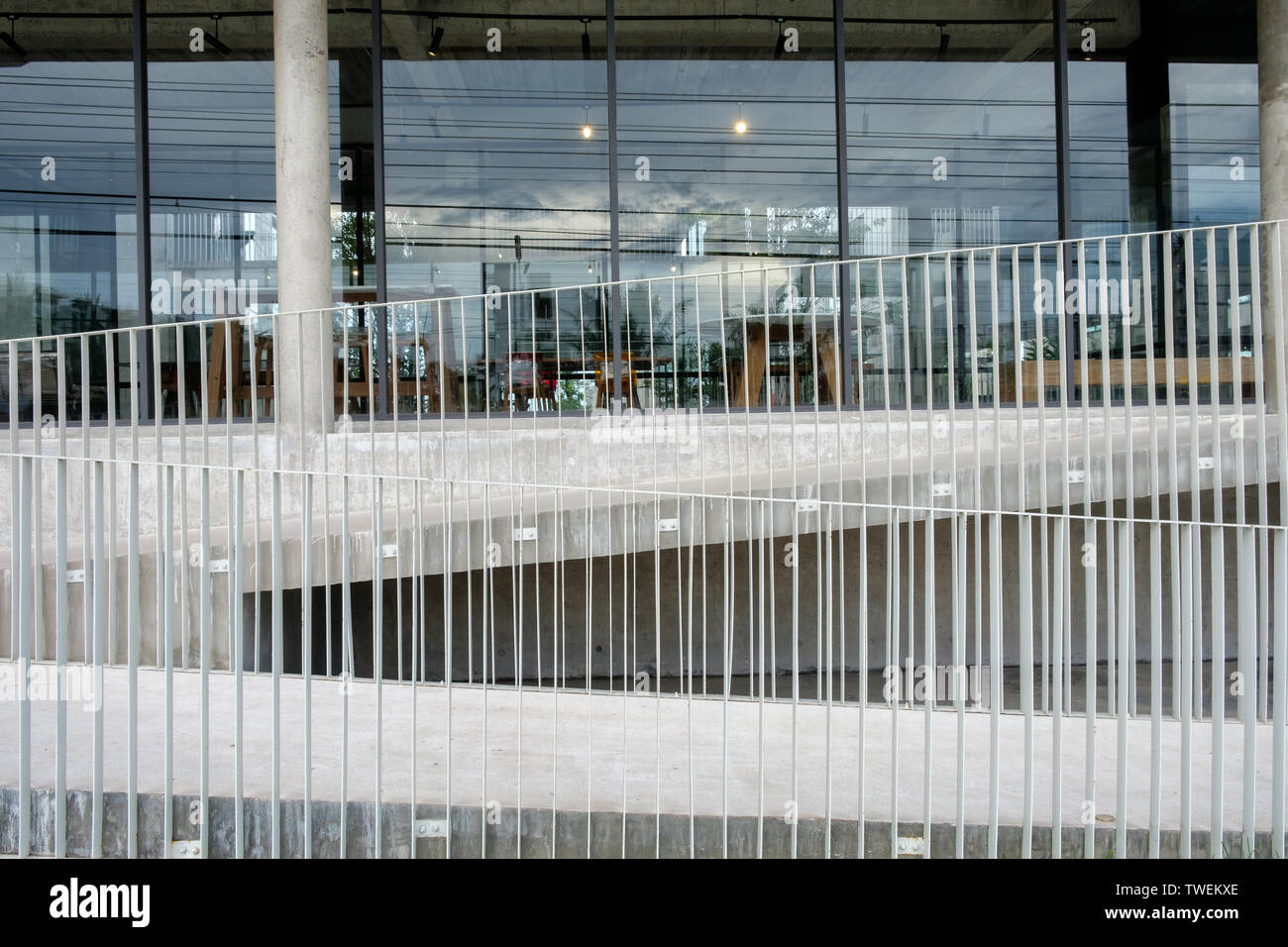 Architecture building design modern stairway with store Stock Photo - Alamy