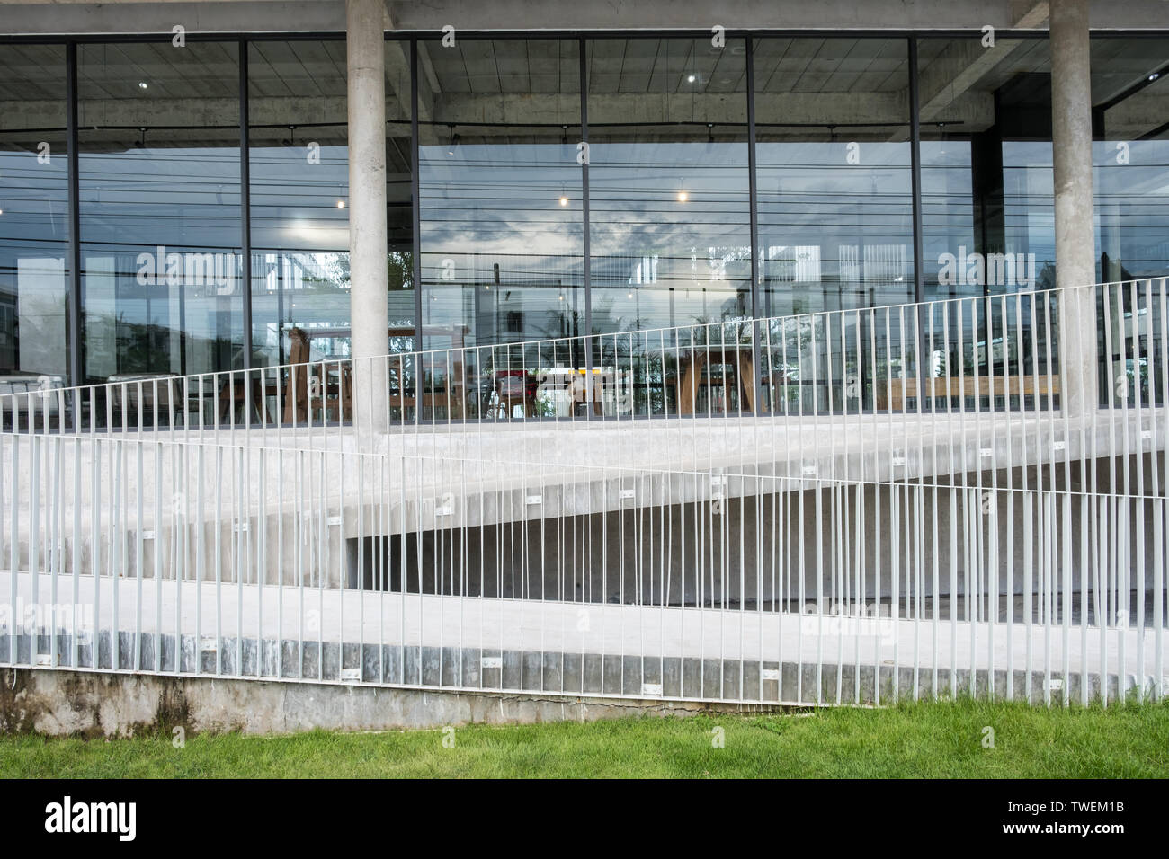 Architecture building design modern stairway with store Stock Photo - Alamy