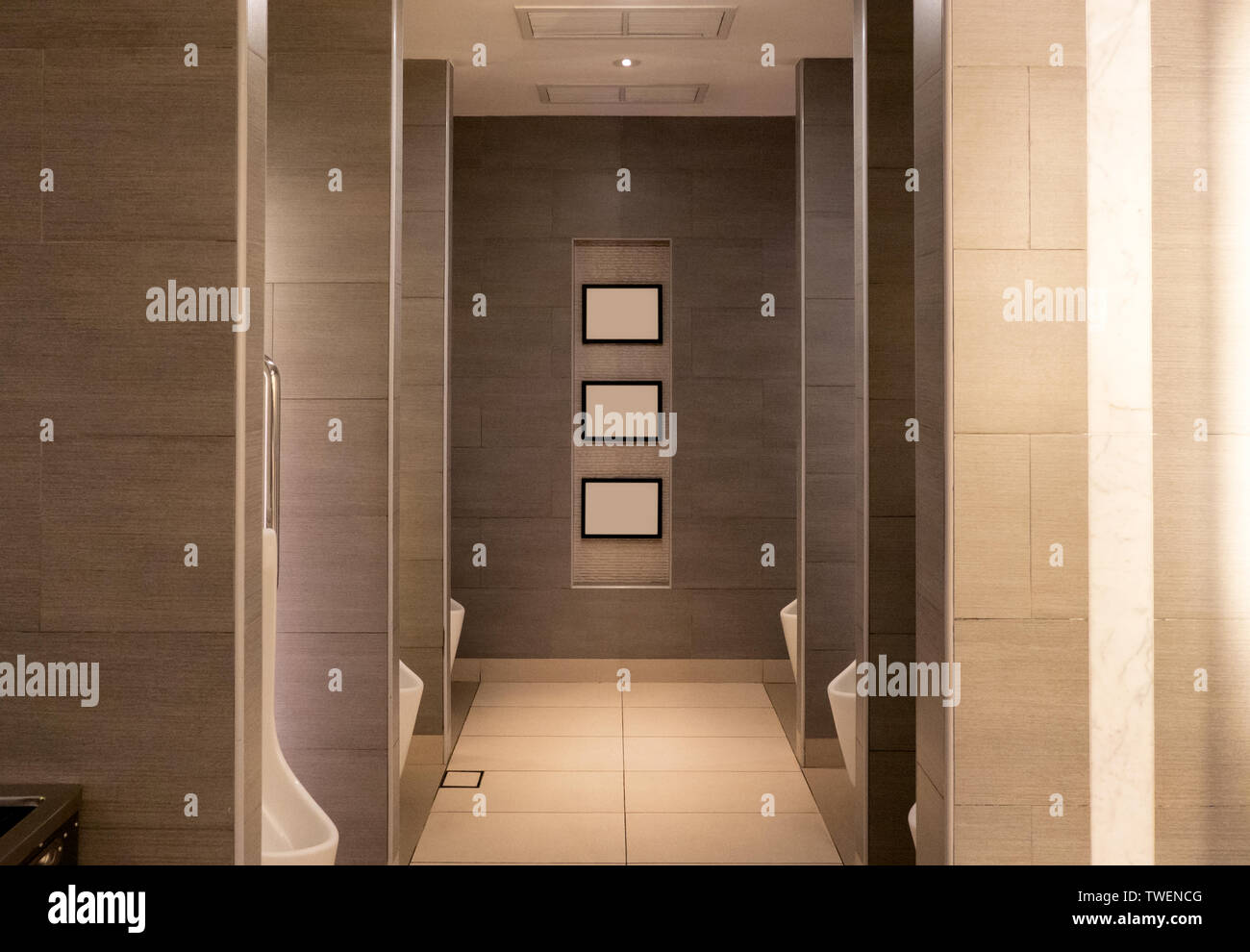 Luxury brown public toilet with rows white ceramic urinal Stock Photo ...