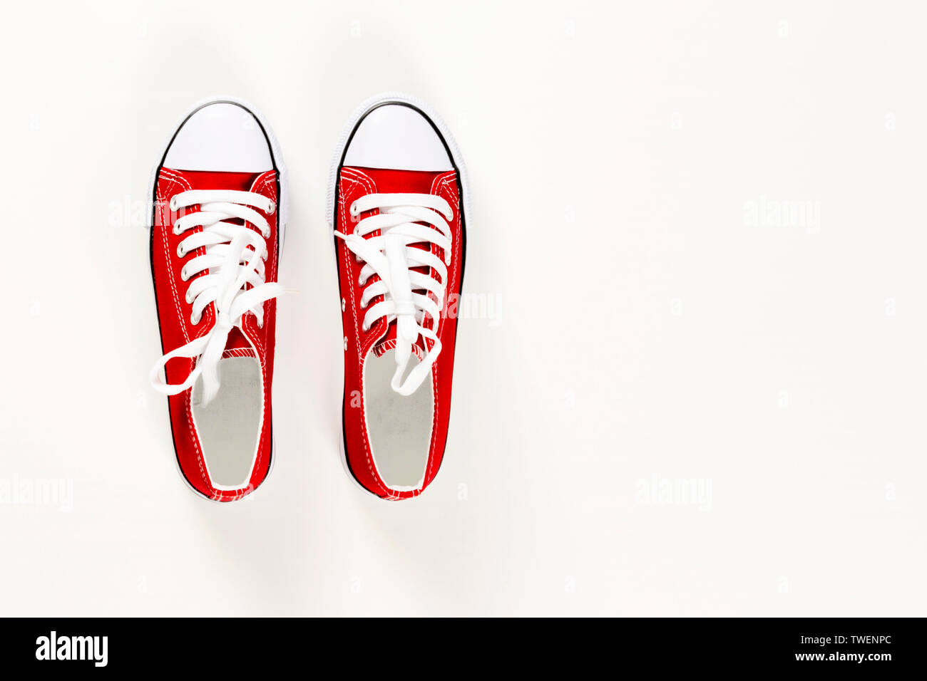Red sneakers top view close up isolated on white background Stock Photo ...