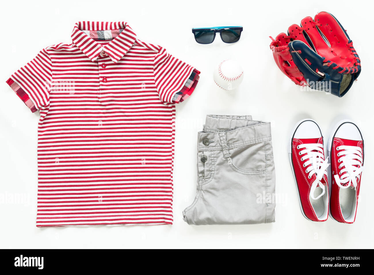 Summer male's collection collage of clothing isolated white background ...