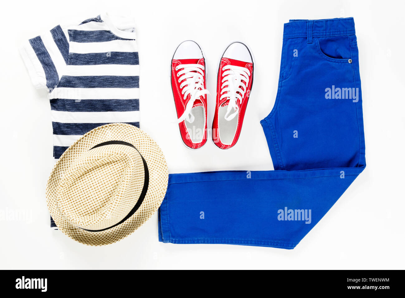 Collage of children clothing in marine style. Summer, spring boy outfit ...