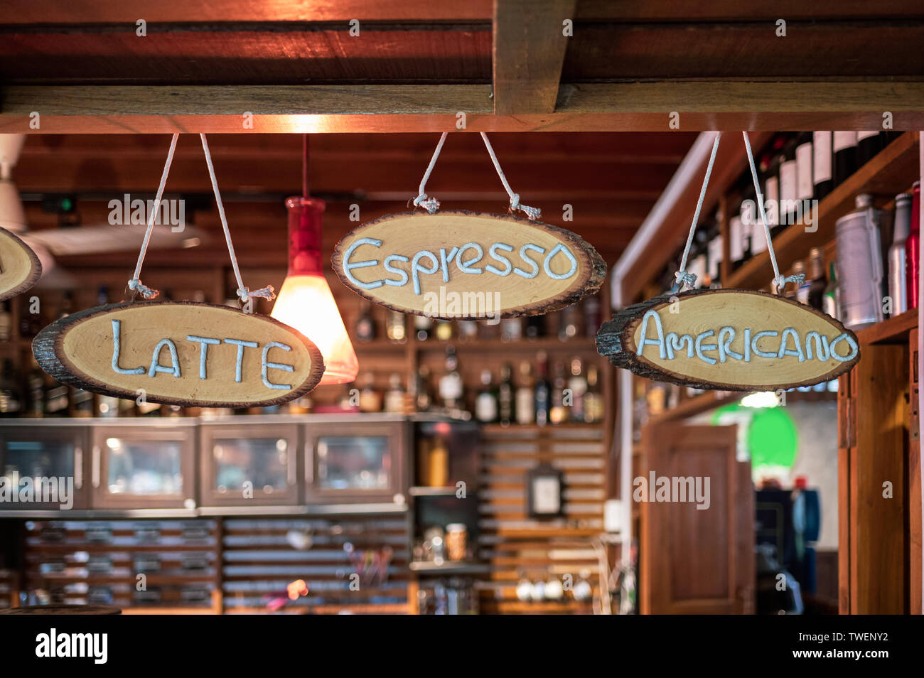 Menu board hanging cafe sign hi-res stock photography and images - Alamy