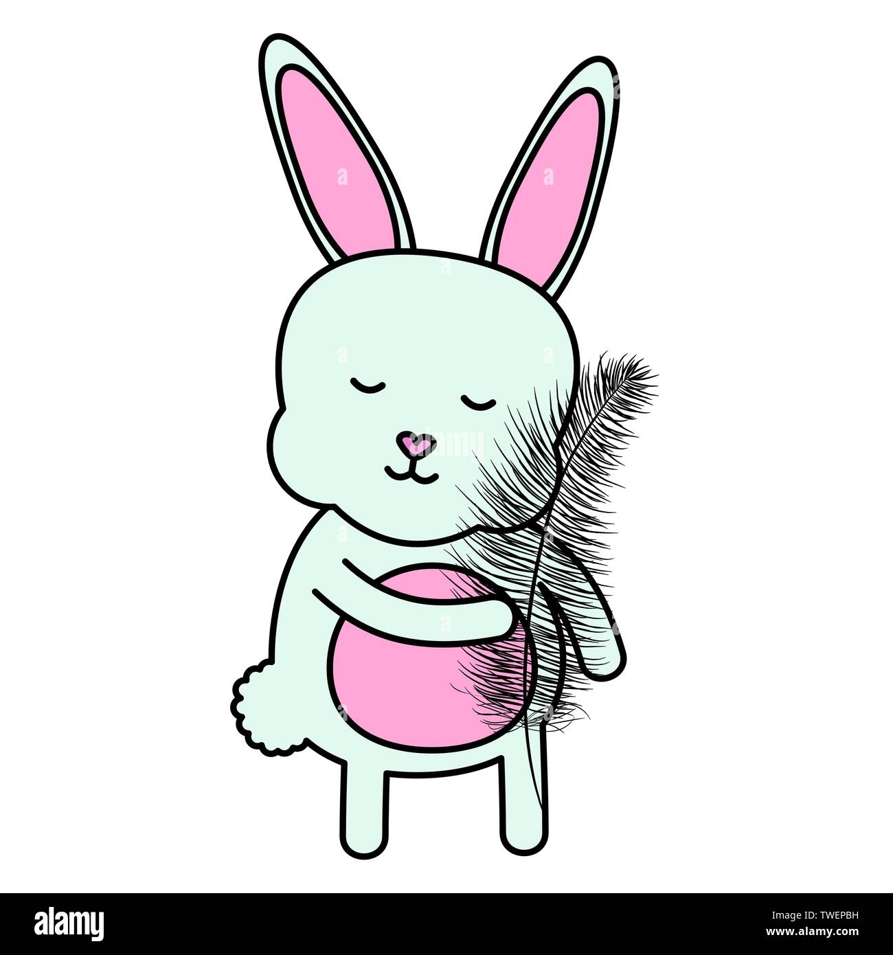 cute little rabbit lifting feather character vector illustration design ...