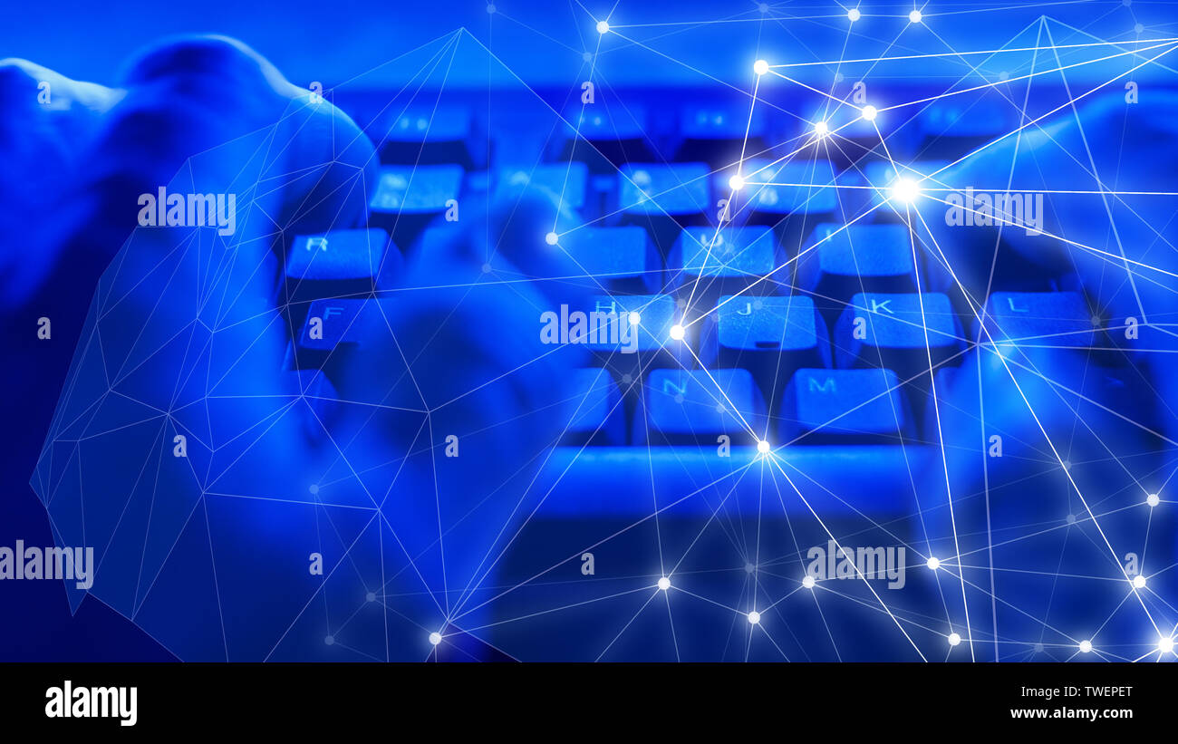 Cybersecurity In Office Cyber Crime Computer Espionage Concept Random Dots Lines Connections