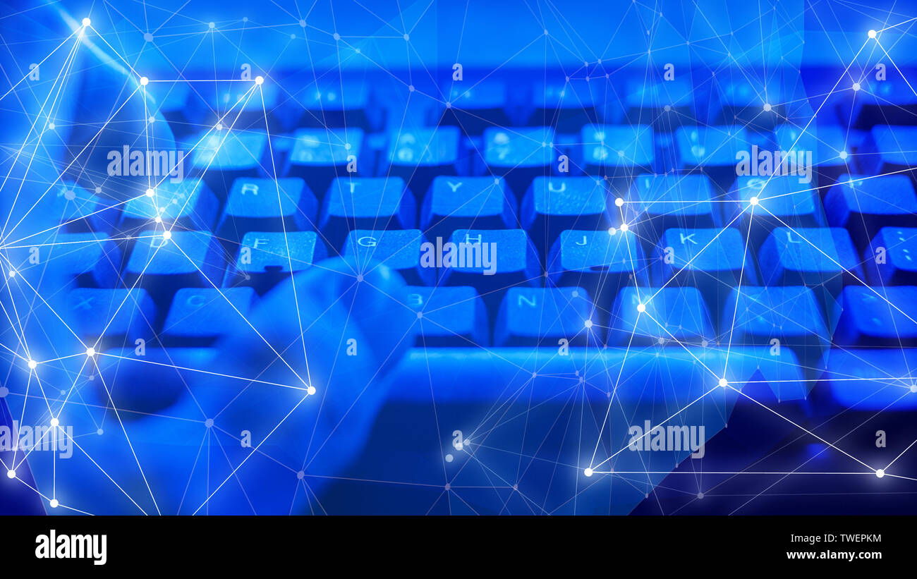 Computer spy man cybercrime, cyber hacker typing on keyboard, circle ...