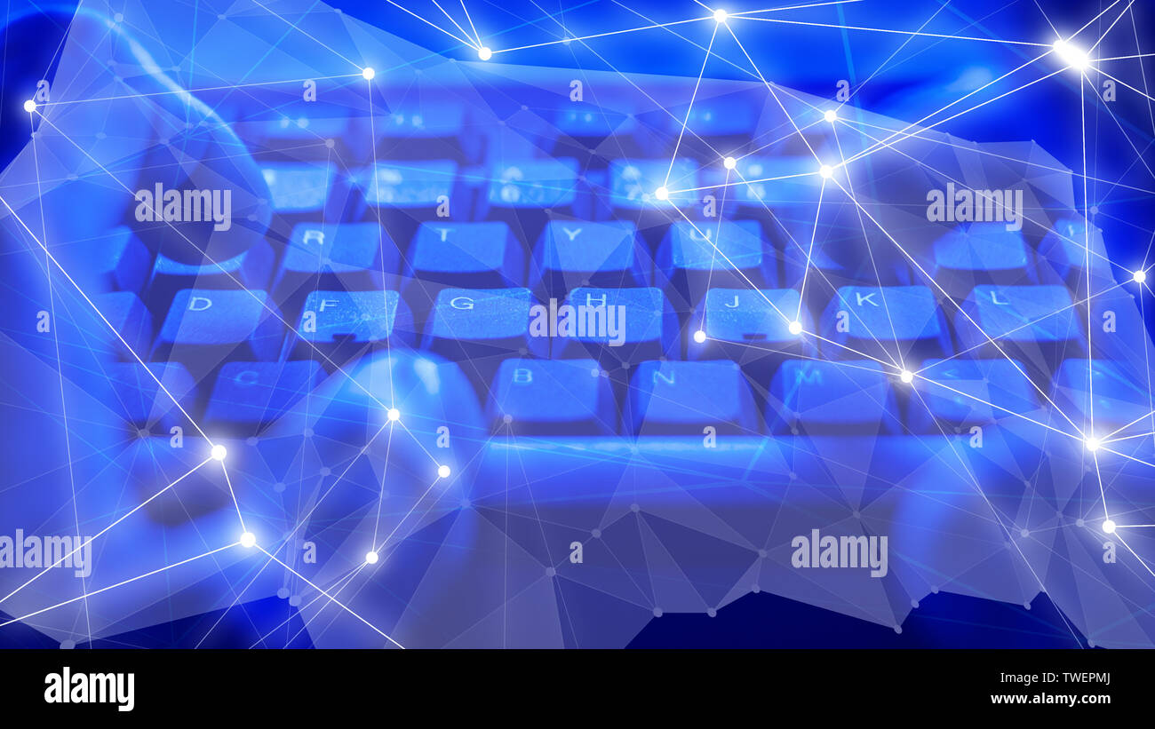 Cybersecurity threat, artificial intelligence cyber dots and lines ...