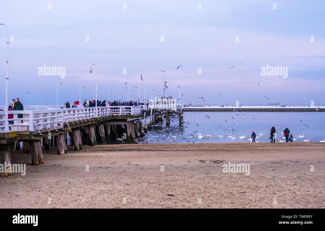 Sopot, Poland - February 06, 2019: The Sopot Pier is the longest wooden ...