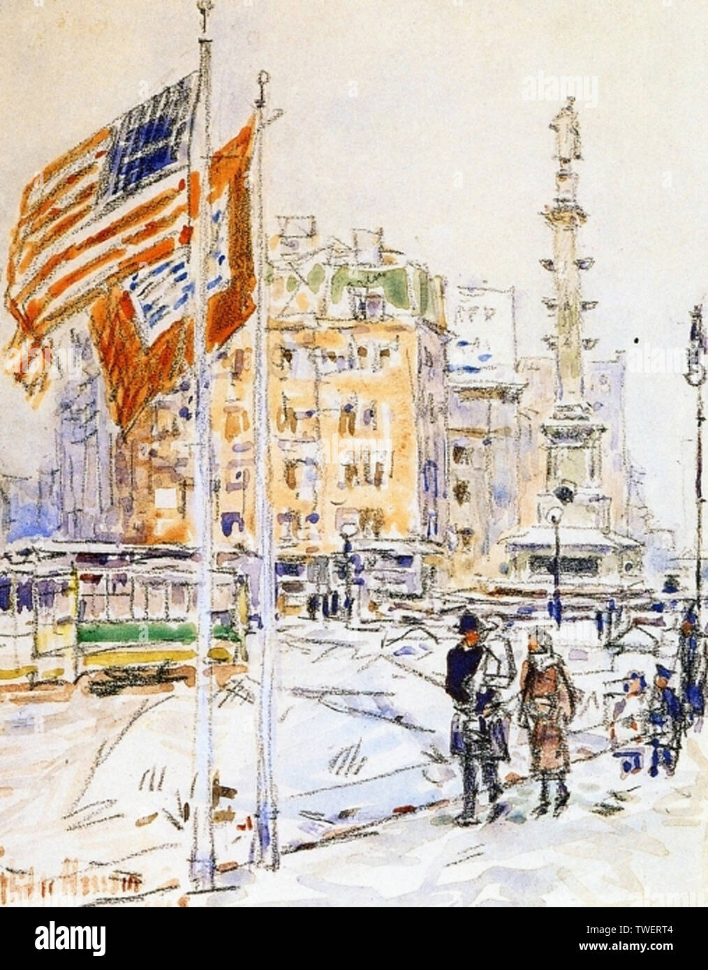 Frederick Childe Hassam - Flags Columbus Circle 1918 Stock Photo - Alamy