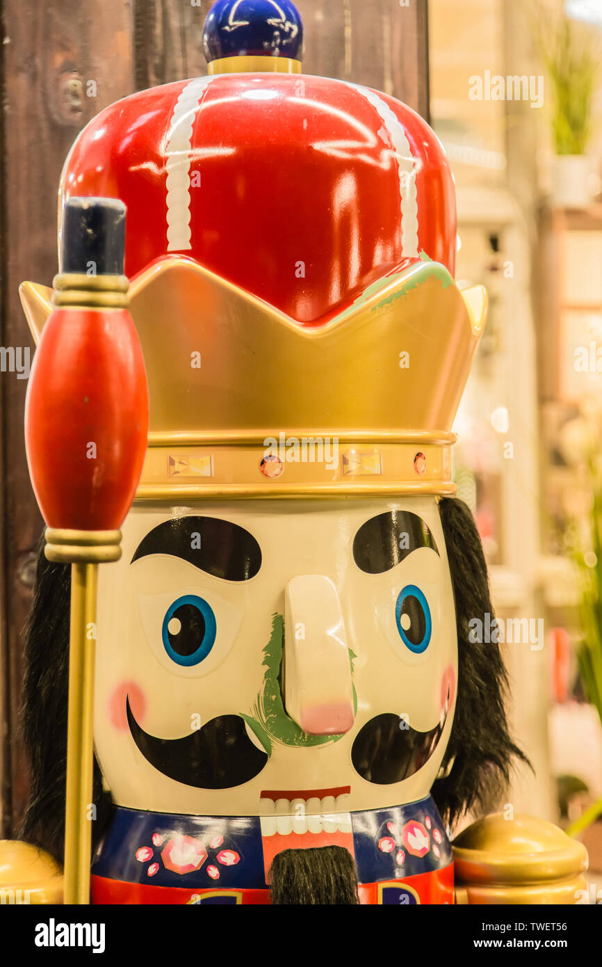colorful wood nutcracker toy display closeup view Stock Photo - Alamy