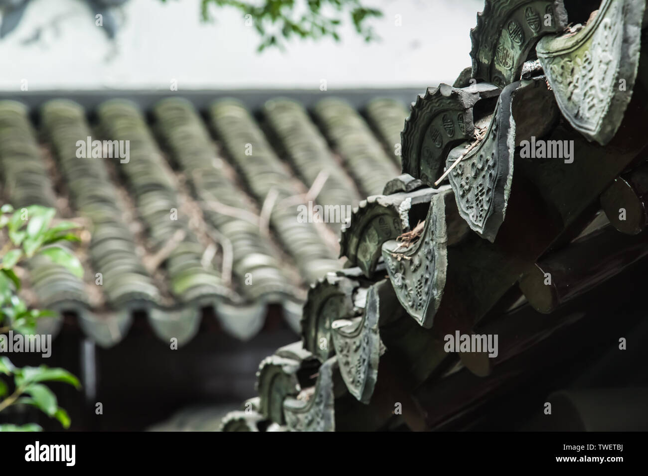 Chinese traditional house roof tiles,the chinese means long life Stock ...