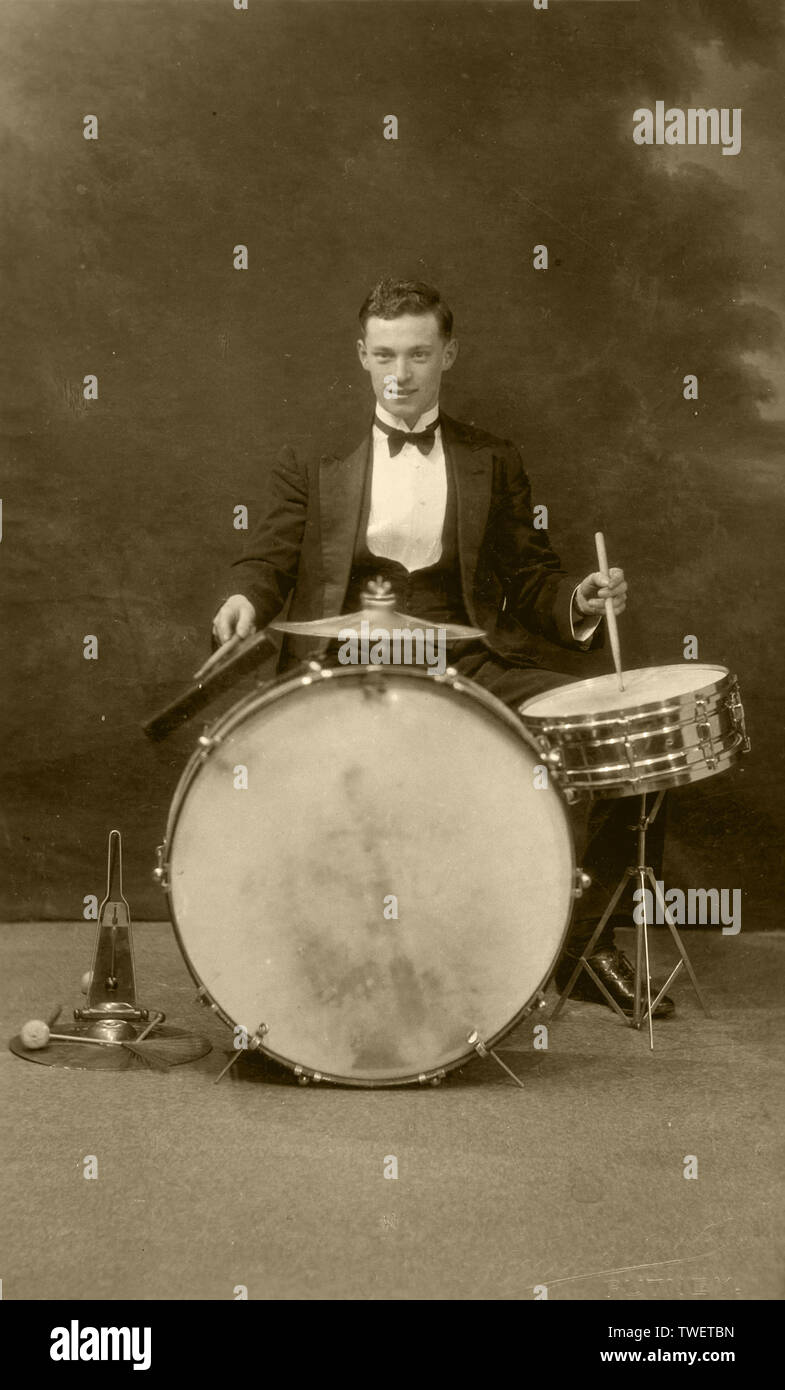 1930s Studio photograph of a drummer/percussionist taken be A H Stoll ...