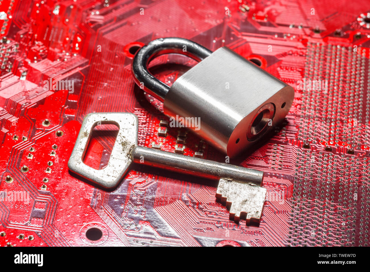 padlock on a computer circuit board Stock Photo - Alamy