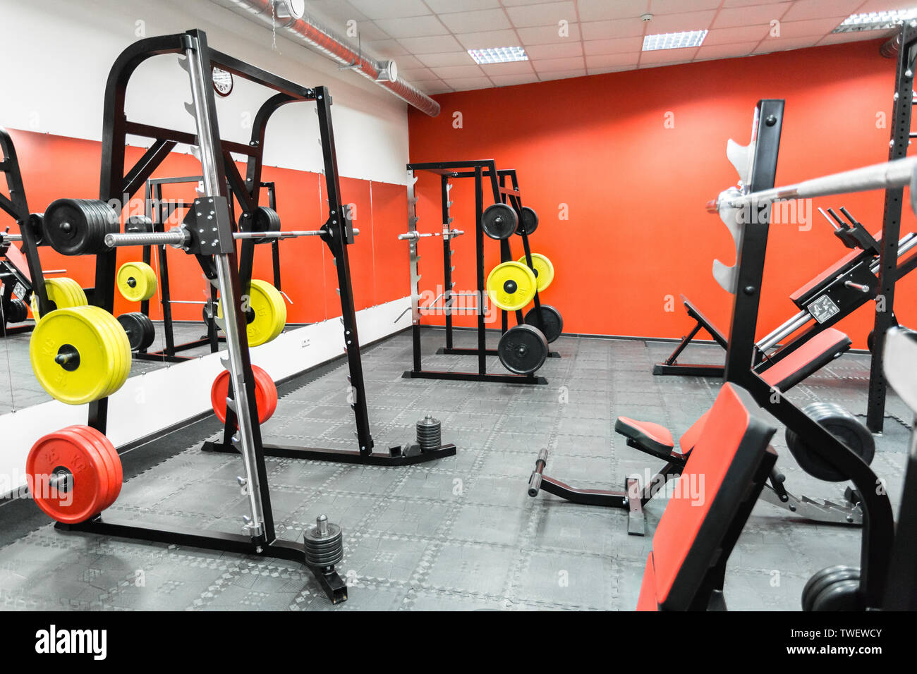Gym interior with equipment Stock Photo - Alamy