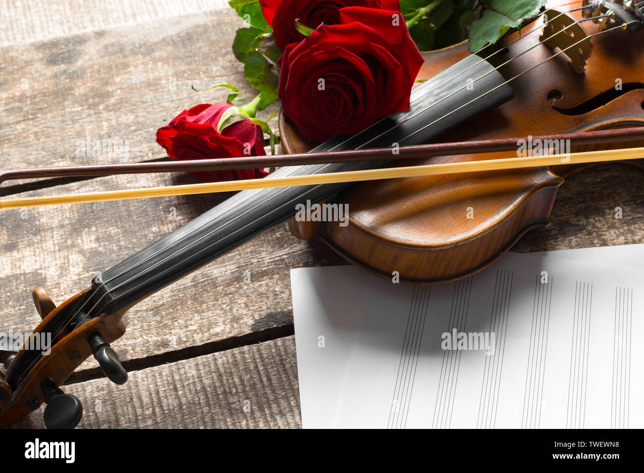 Red roses violin hi-res stock photography and images - Alamy