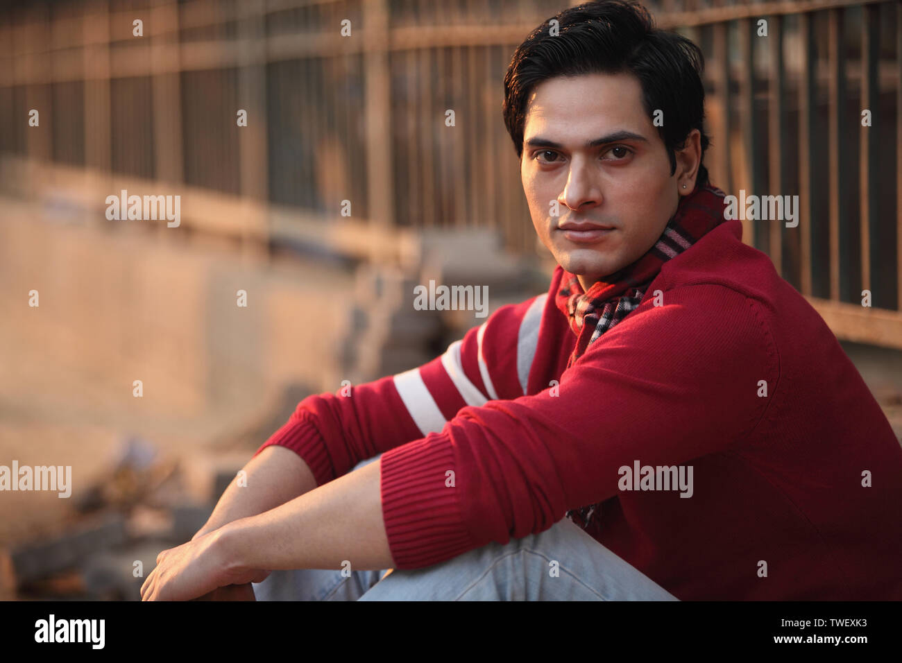 Portrait of a man sitting Stock Photo - Alamy