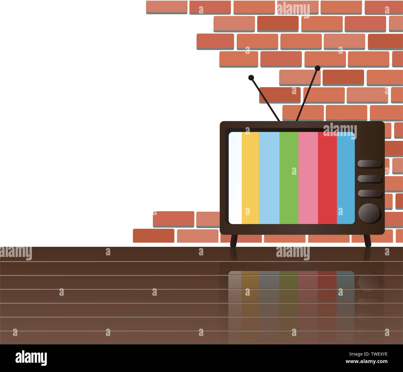Wall of bricks and television space background Stock Photo - Alamy