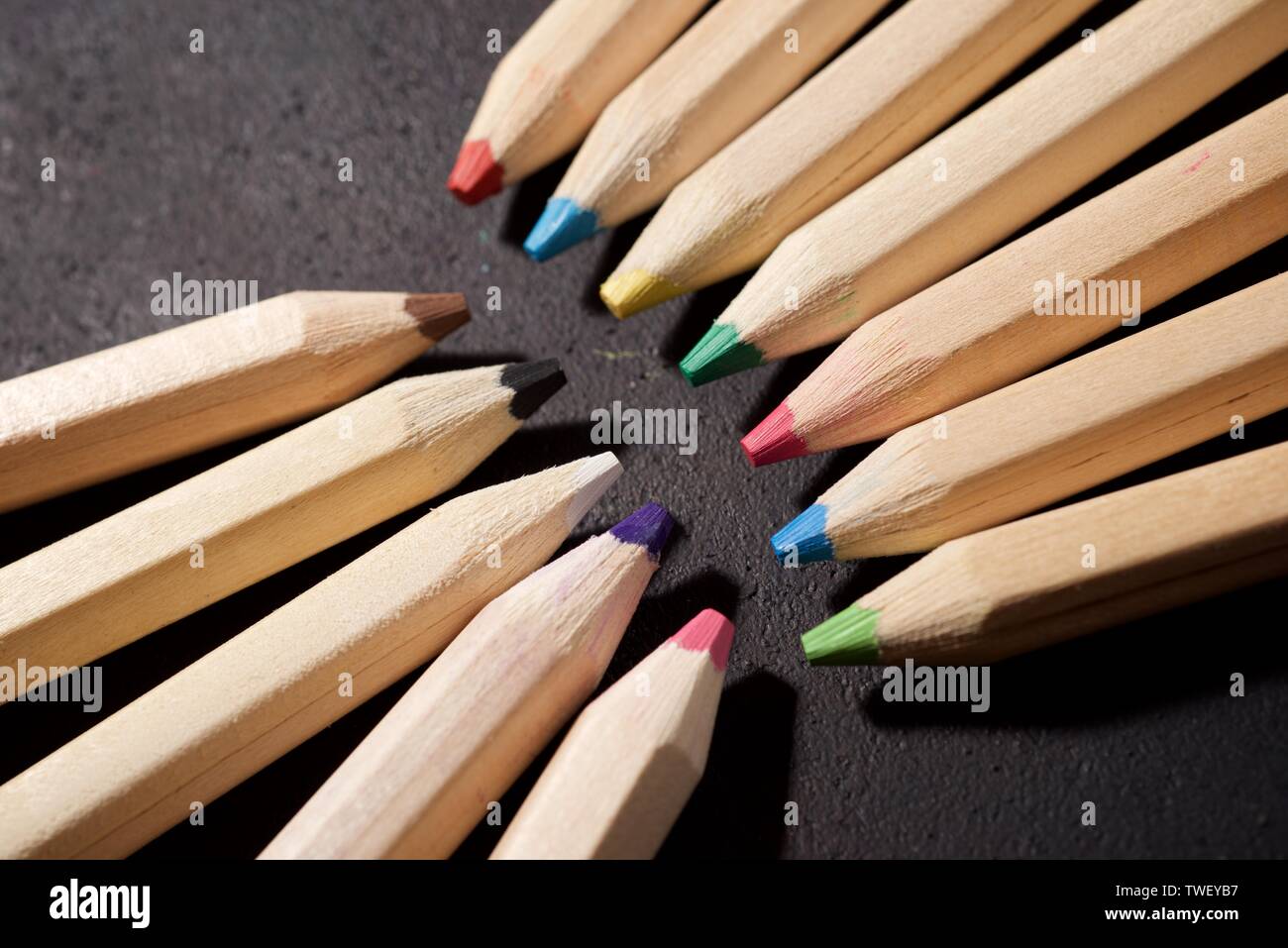 Group of pencils on a table Stock Photo - Alamy