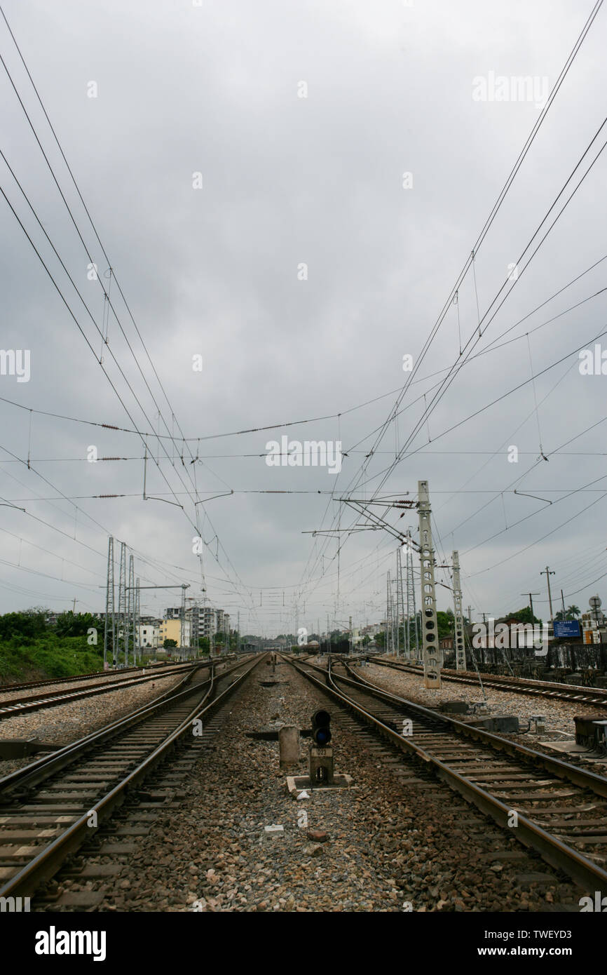 The longitudinal and horizontal lines of the railway Stock Photo - Alamy